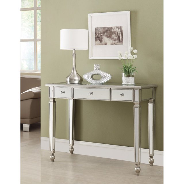 Traditional Style Metal Console Table With Storage Drawers, Silver ...