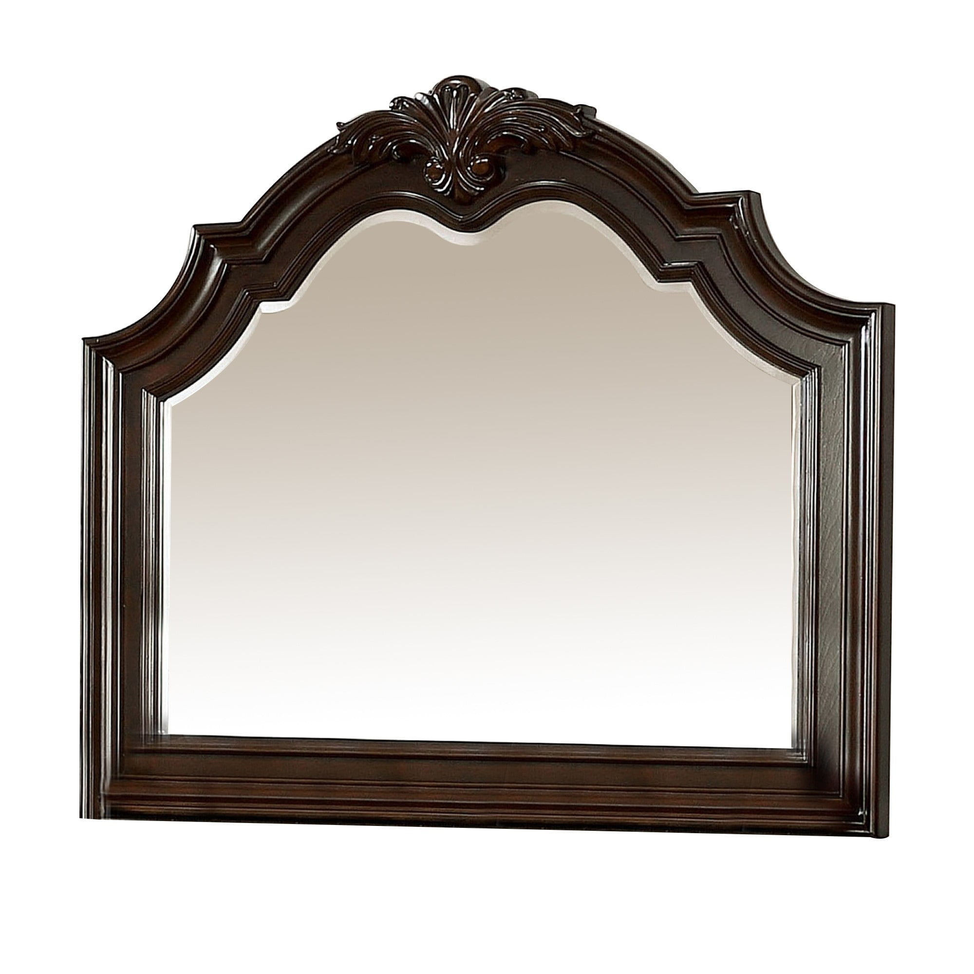 Traditional Style Mirror with Carved Details and Crown Top, Brown ...