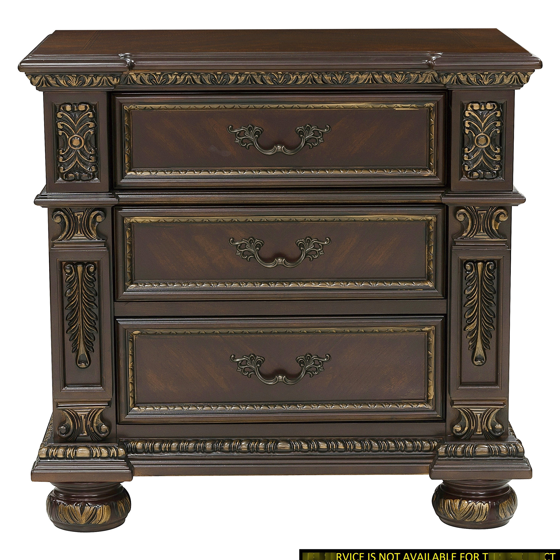 Traditional Style Nightstand With 3 Drawers In Dark Cherry And Golden ...