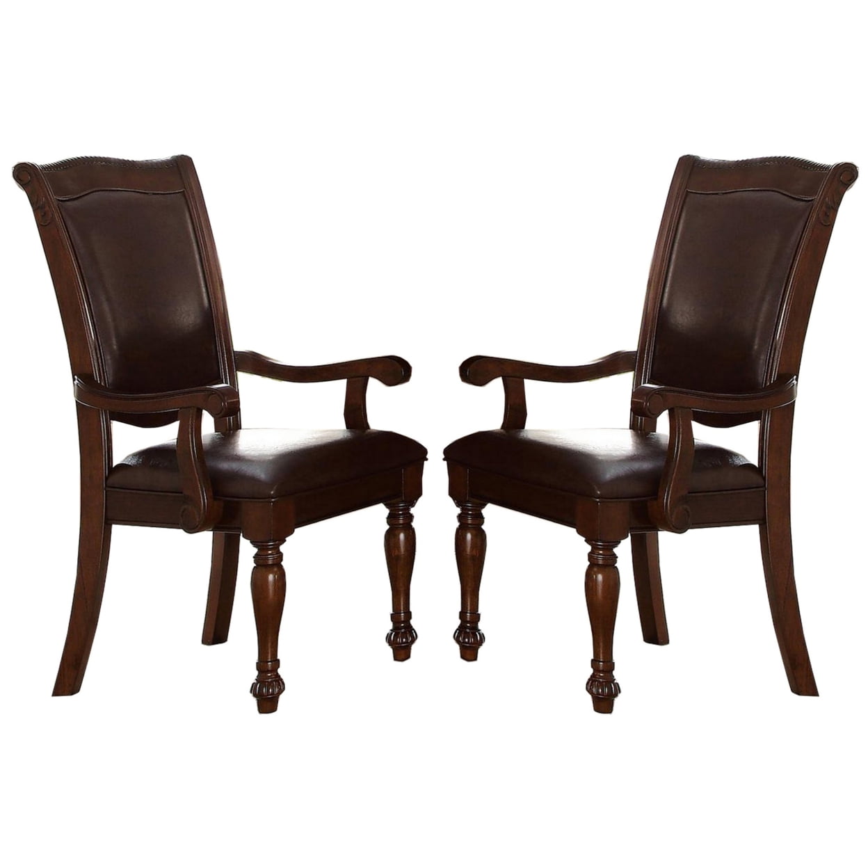 Saltoro Sherpi Set of 2 Traditional Style Upholstered Wood & Leather ...