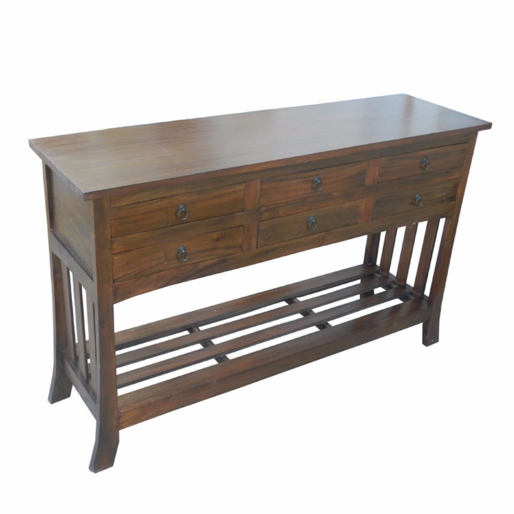 Traditional Style Wooden Console Table With 6 Drawers, Brown - Walmart.com