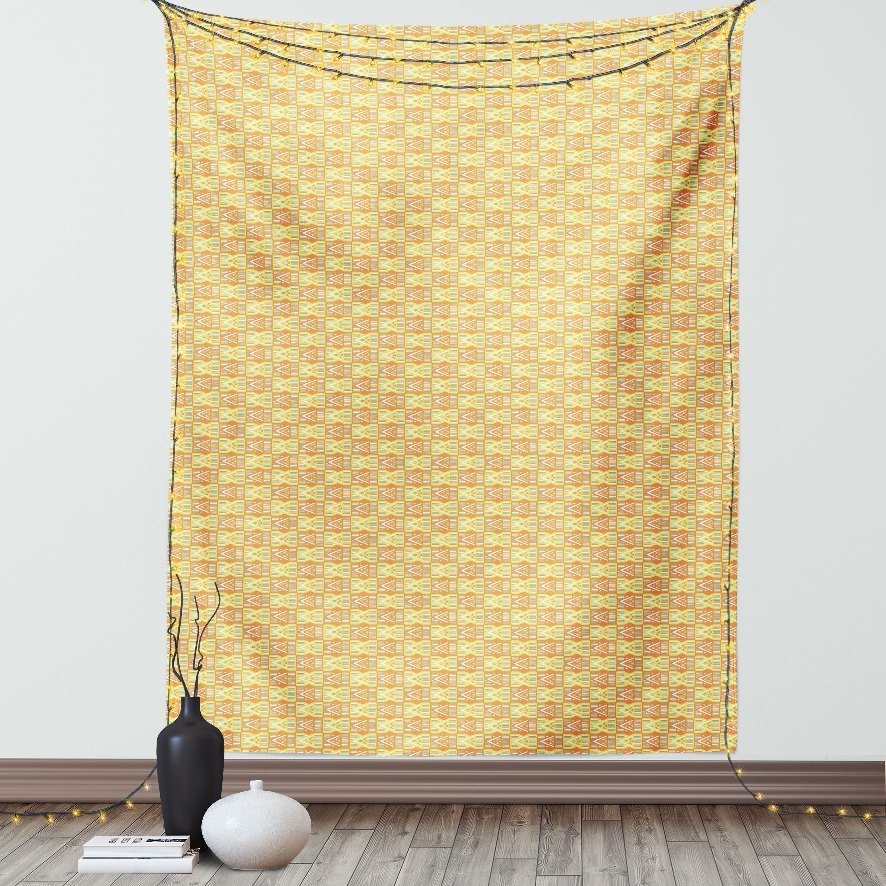 Traditional Tapestry, Tangerine Toned Tribal Motifs Colorful Geometric ...