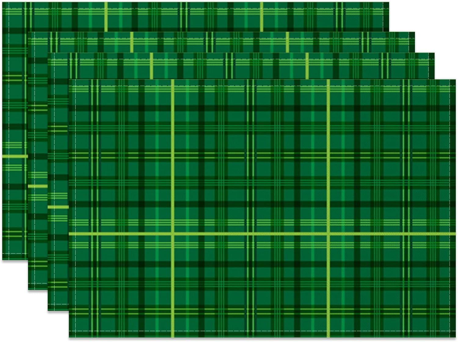 Traditional Tartan Plaid Placemats Set of 4 12x18 Inch Green Black ...
