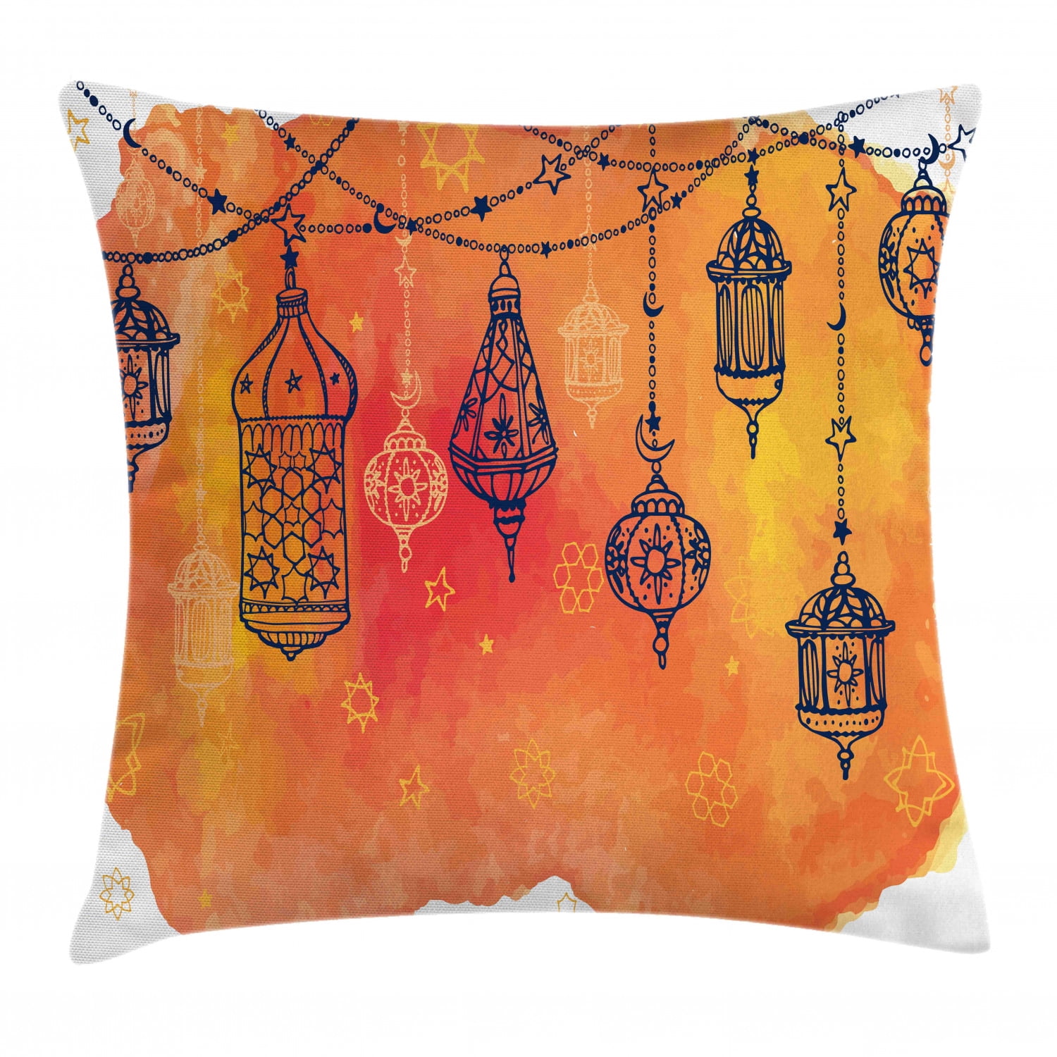 Traditional Throw Pillow Cushion Cover, Islamic Lanterns Garland ...