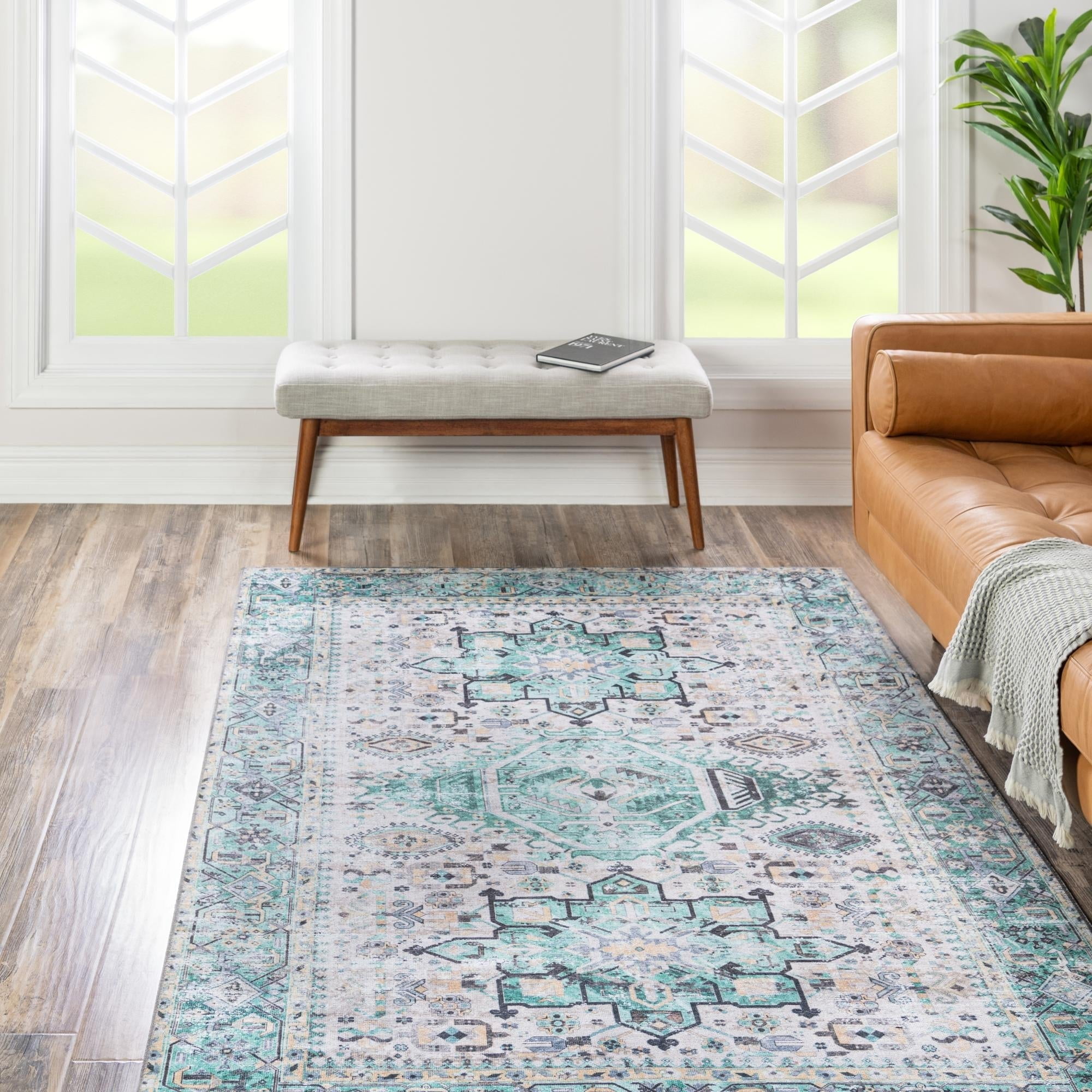 Traditional Tira Collection Area Rug 6'x9' - Aqua-Green - Walmart.com