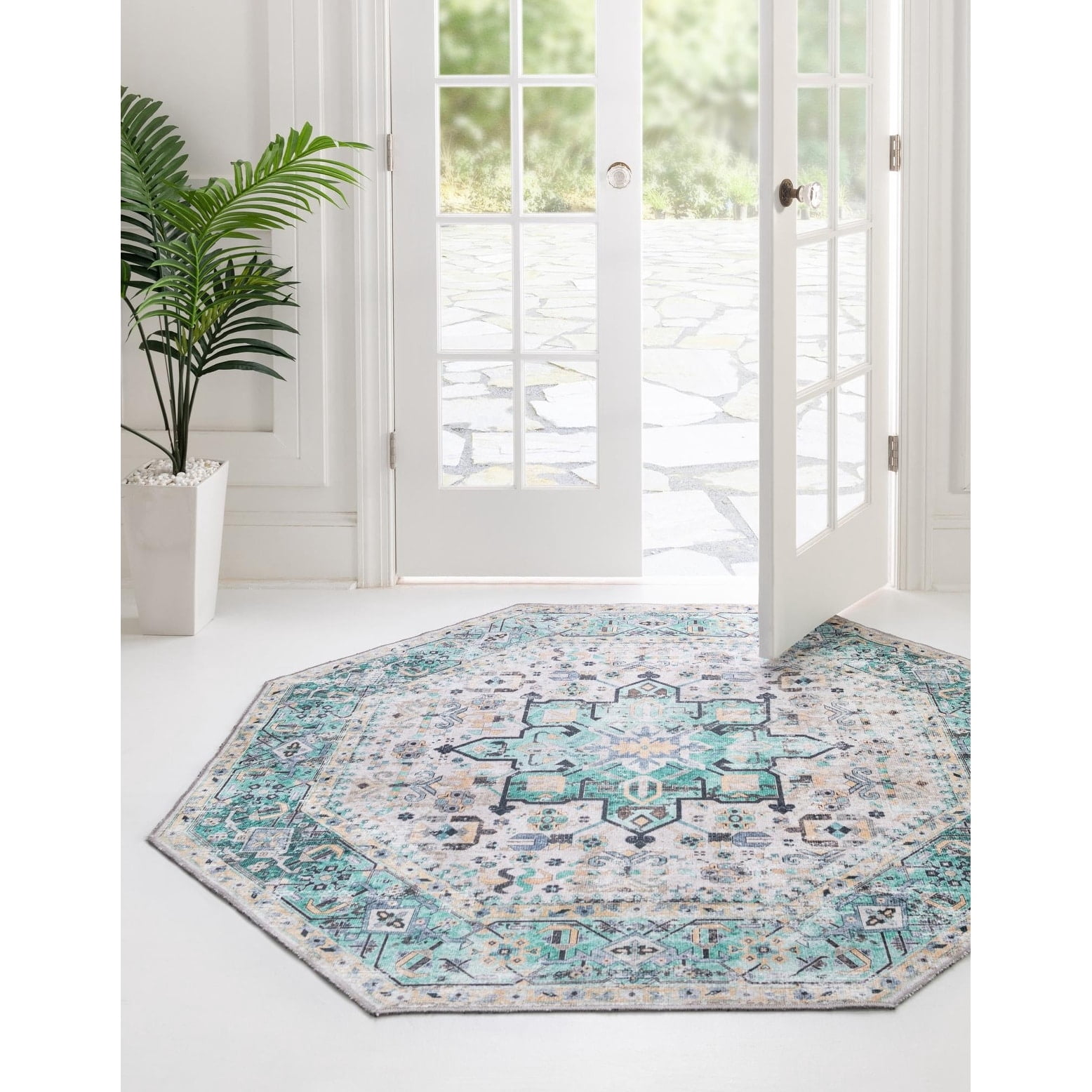 Traditional Tira Collection Area Rug 7'10"x7'10" Octagon - Aqua-Green ...