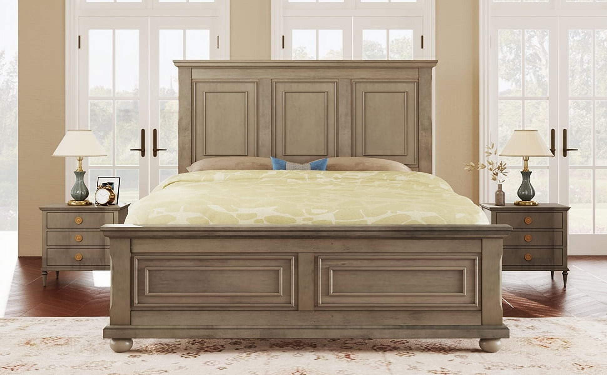 Traditional Town Style Platform Full Bed, Pine Platform Bed Frame with ...