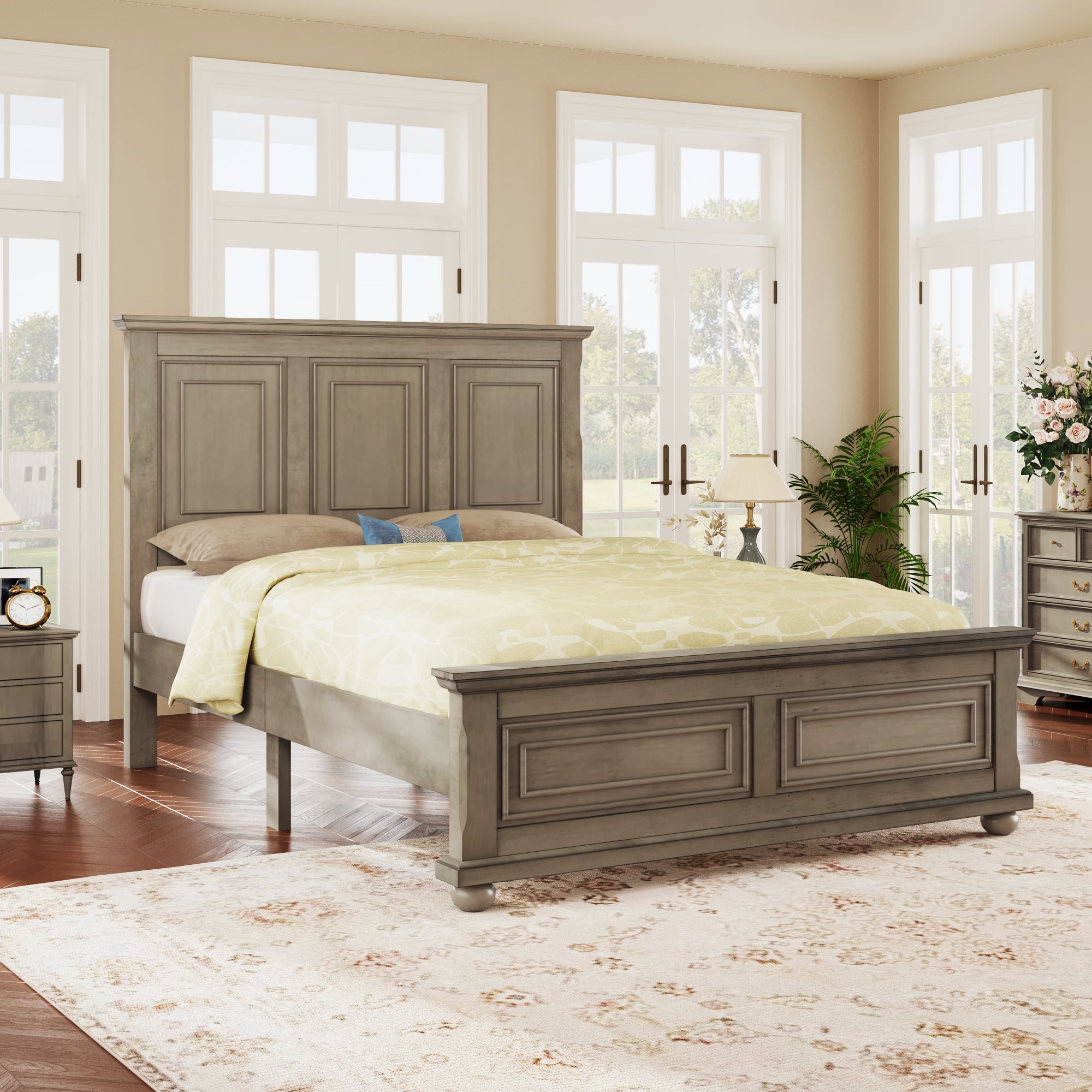 Traditional Town and Country Style Pinewood Vintage Full Bed, Stone - Walmart.com