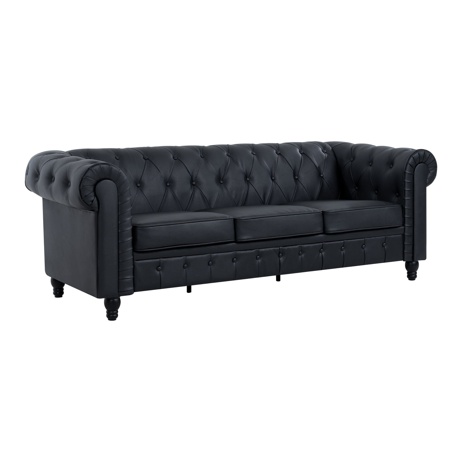 Traditional Tufted Chesterfield PU Leather 3 Seater Sofa with Rolled ...
