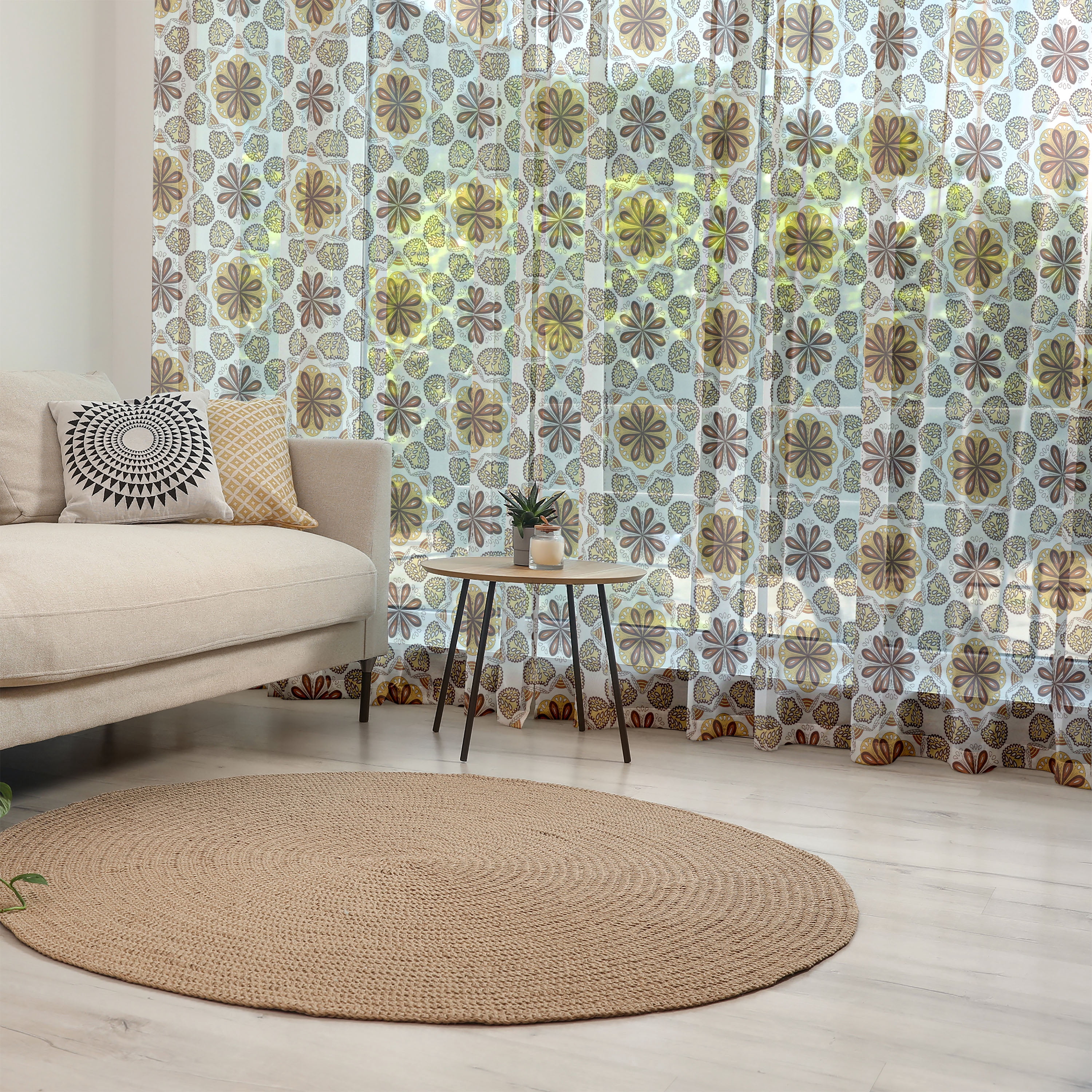 Traditional Tulle Curtains with Rod Pocket, Middle East Floral Boho ...