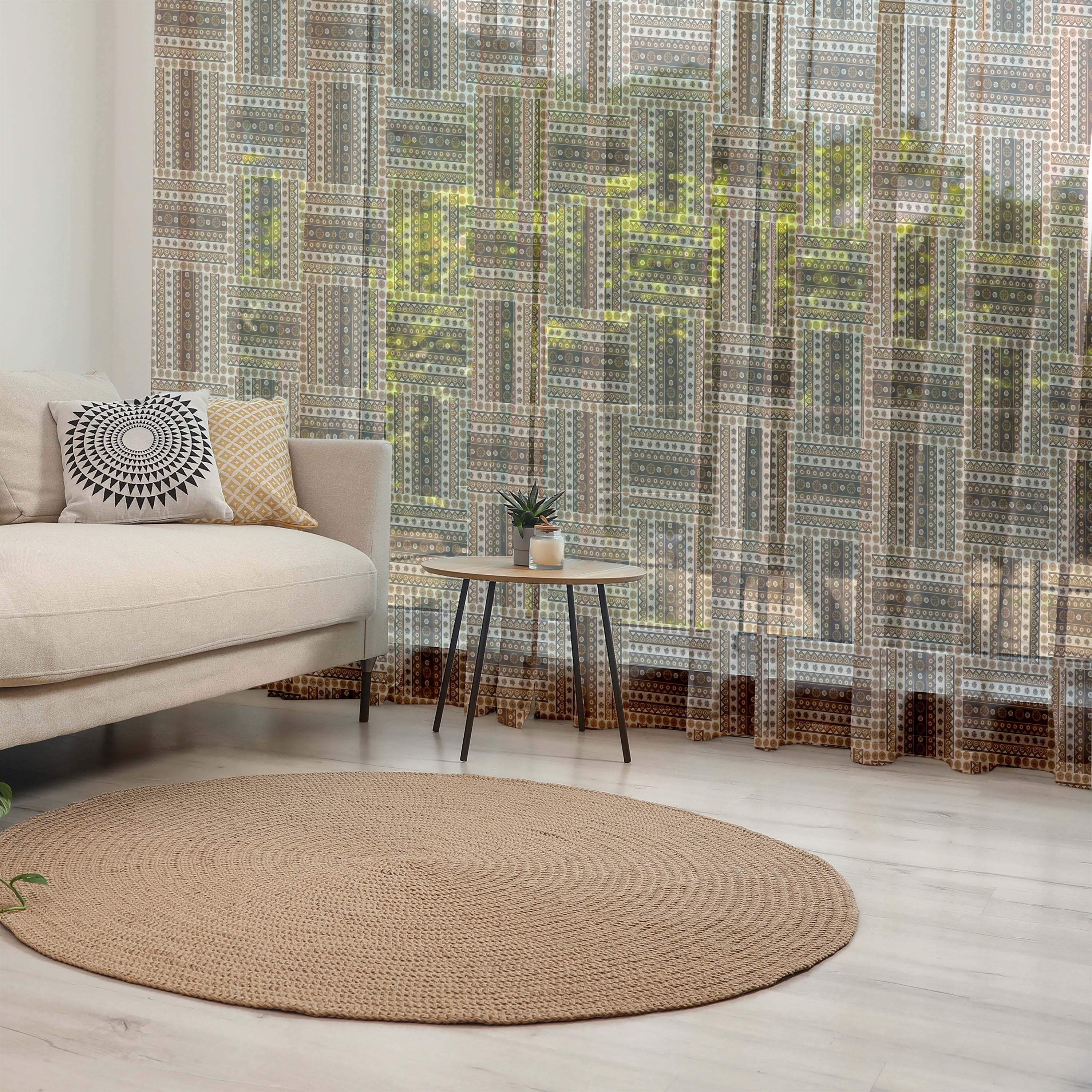 Traditional Tulle Curtains with Rod Pocket, Ornamental in Earth Tones ...