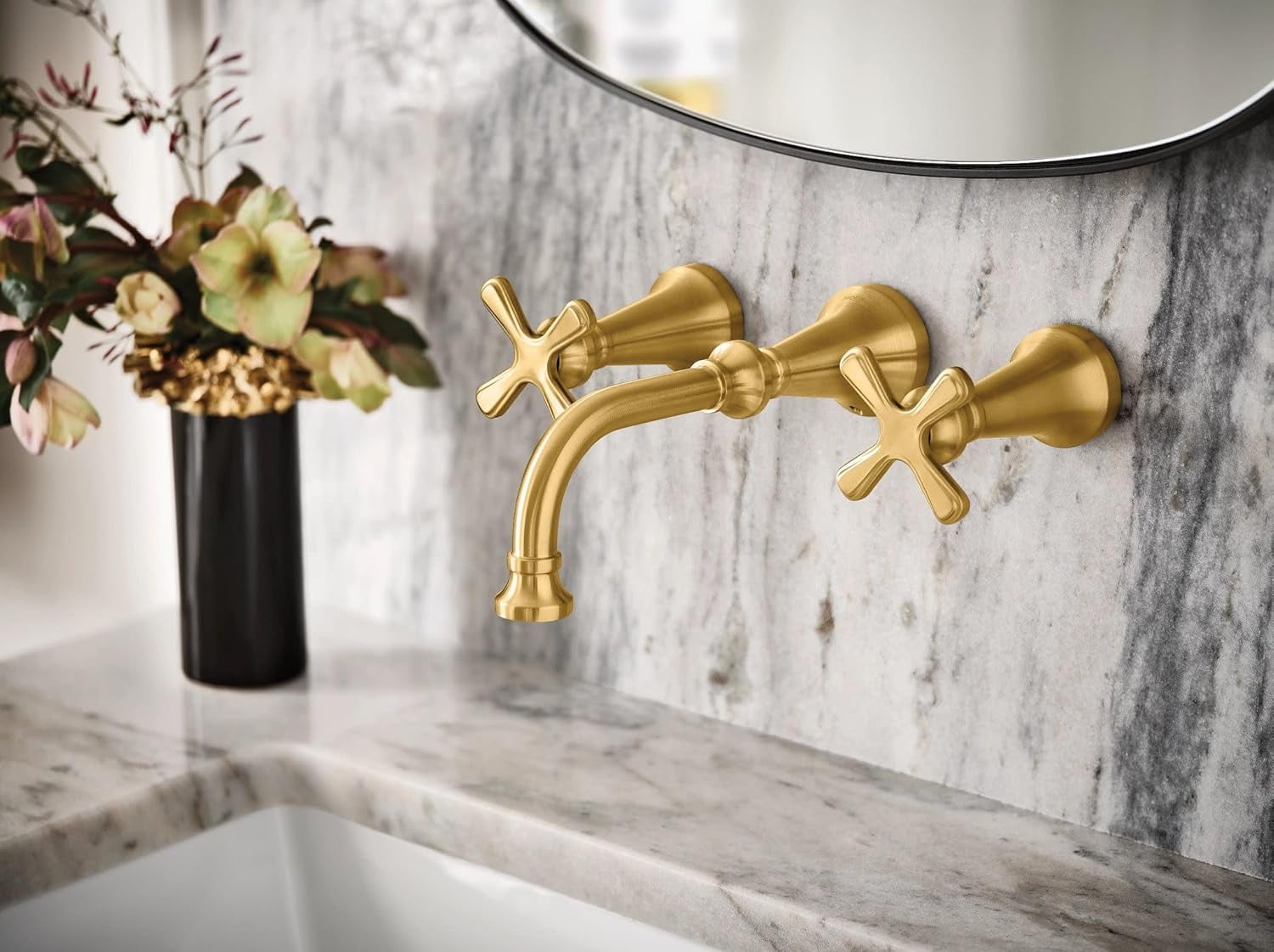 Traditional Two-Handle Widespread Bathroom Faucet with Handles, Brushed ...