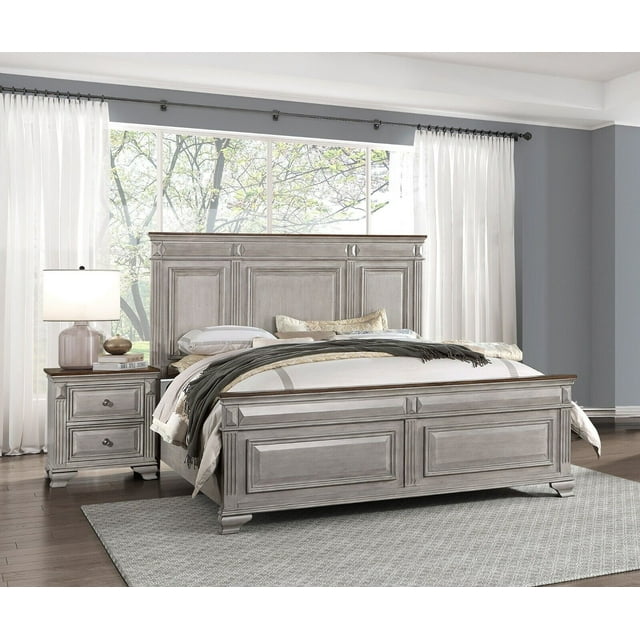 Traditional Two-Tone Bedroom 3pc Set Queen Bed and 2x Nightstand Wooden Furniture - Walmart.com