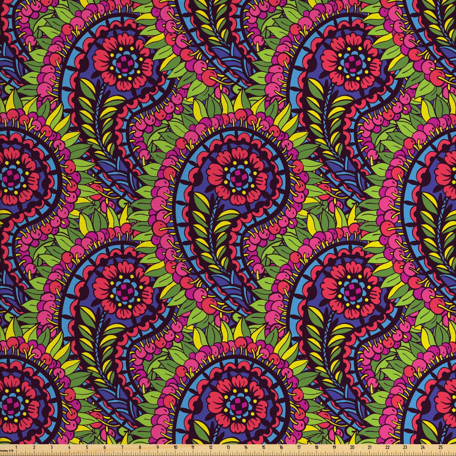Ambesonne Traditional Fabric by the Yard Upholstery, East Flowers, 10 ...
