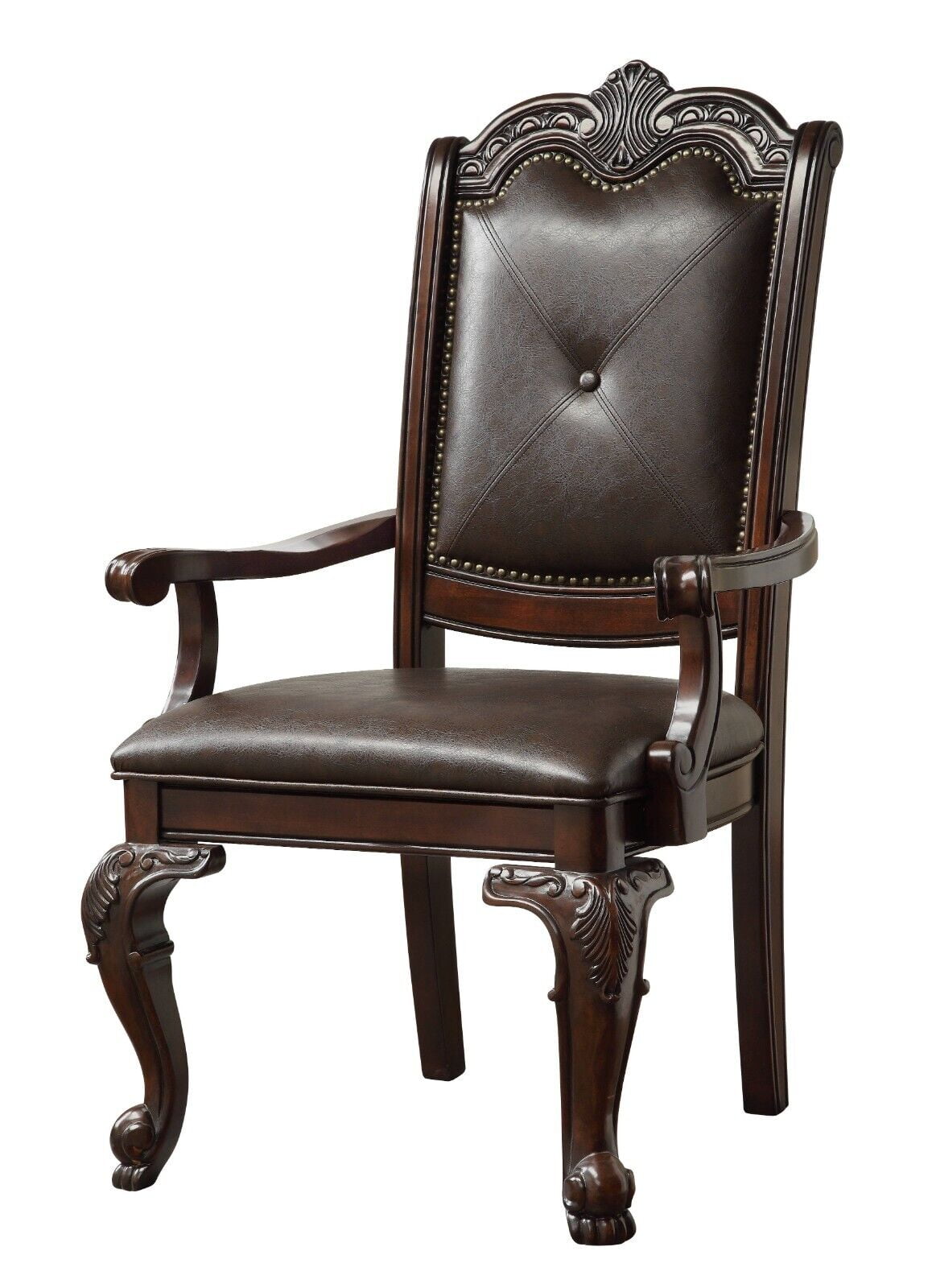 Traditional Vintage Style 2pc Dining Chairs Brown Fabric Upholstered ...