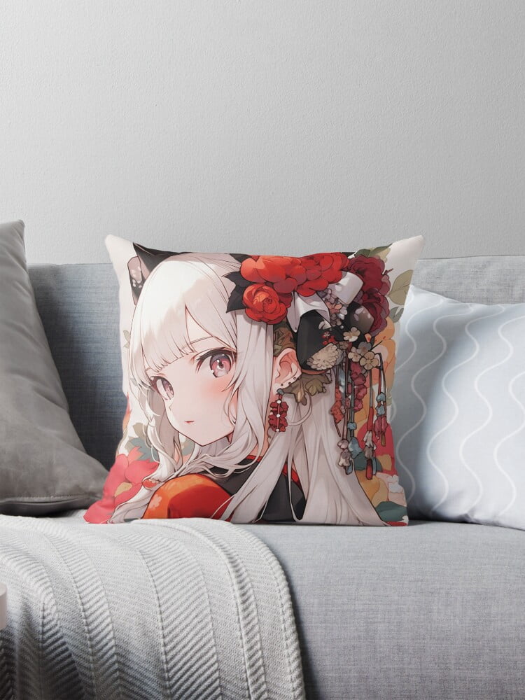 Traditional White Haired Anime Girl Decorative Pillow Covers - Walmart.com