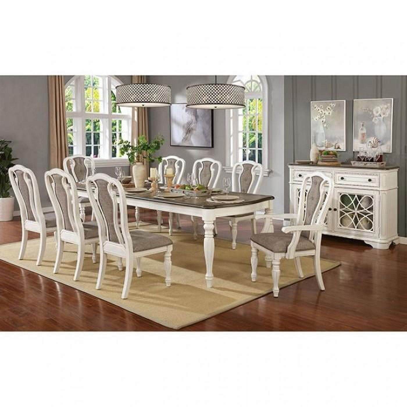Traditional White Wash & Walnut Dining Room Set 8pcs FOA Leslie ...