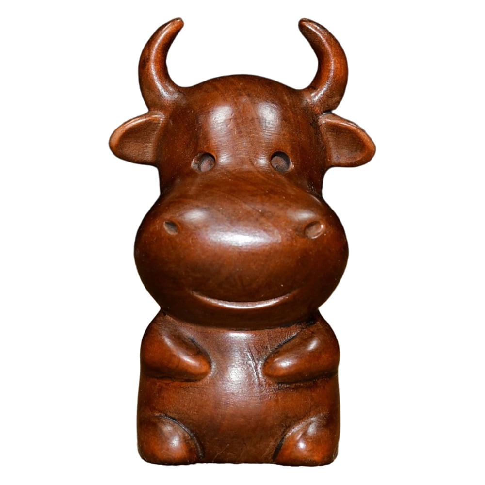 Traditional Wood Carving Artwork Wooden Ox Chinese Zodiac Figurine ...