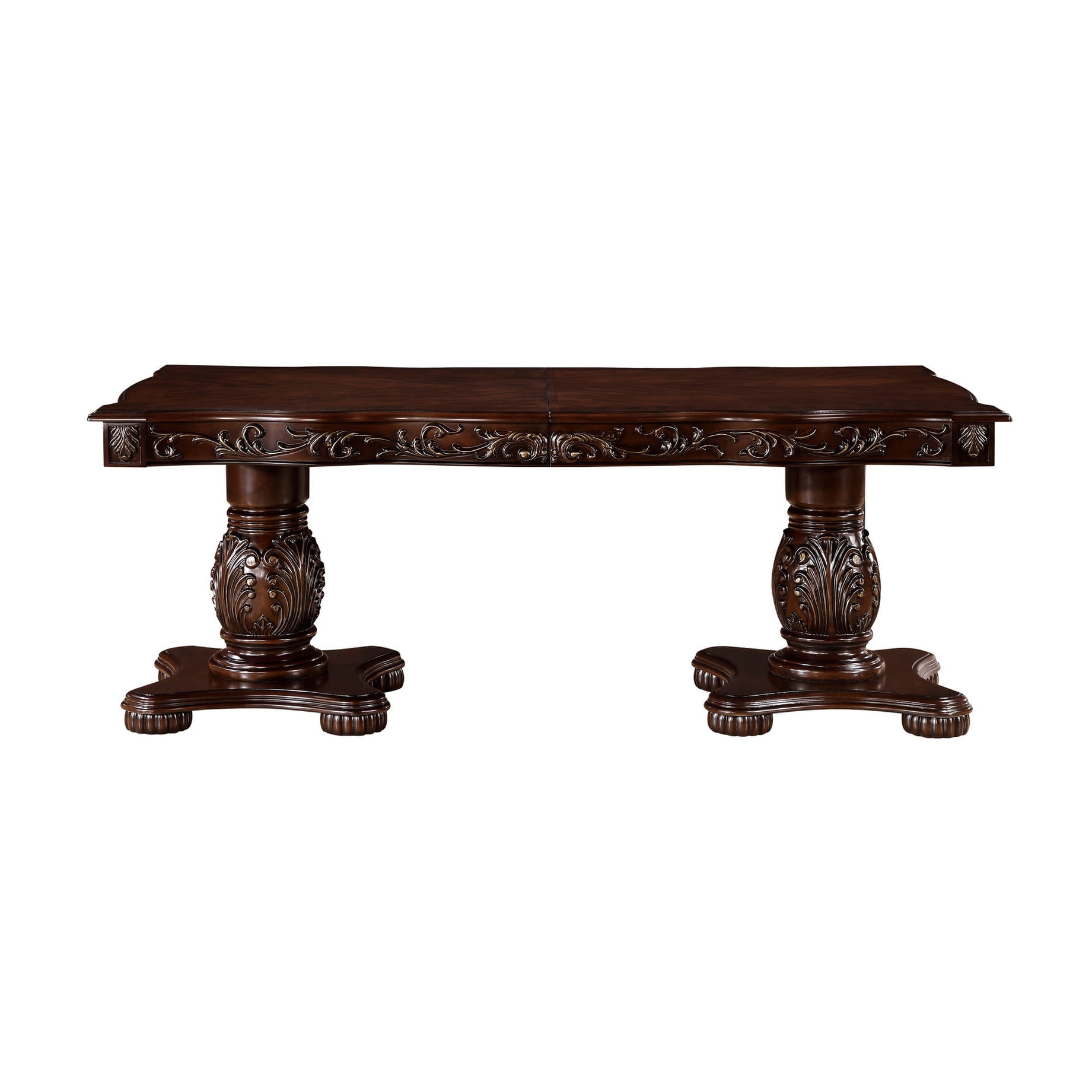 Traditional Wood Dining Table with Extension Removable Leaves Gold ...