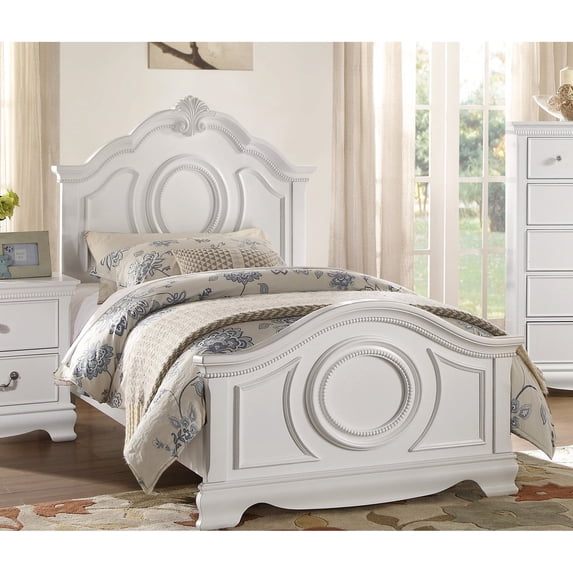 Traditional Wooden Twin Bed | White Color with Classic Motifs | Bead ...
