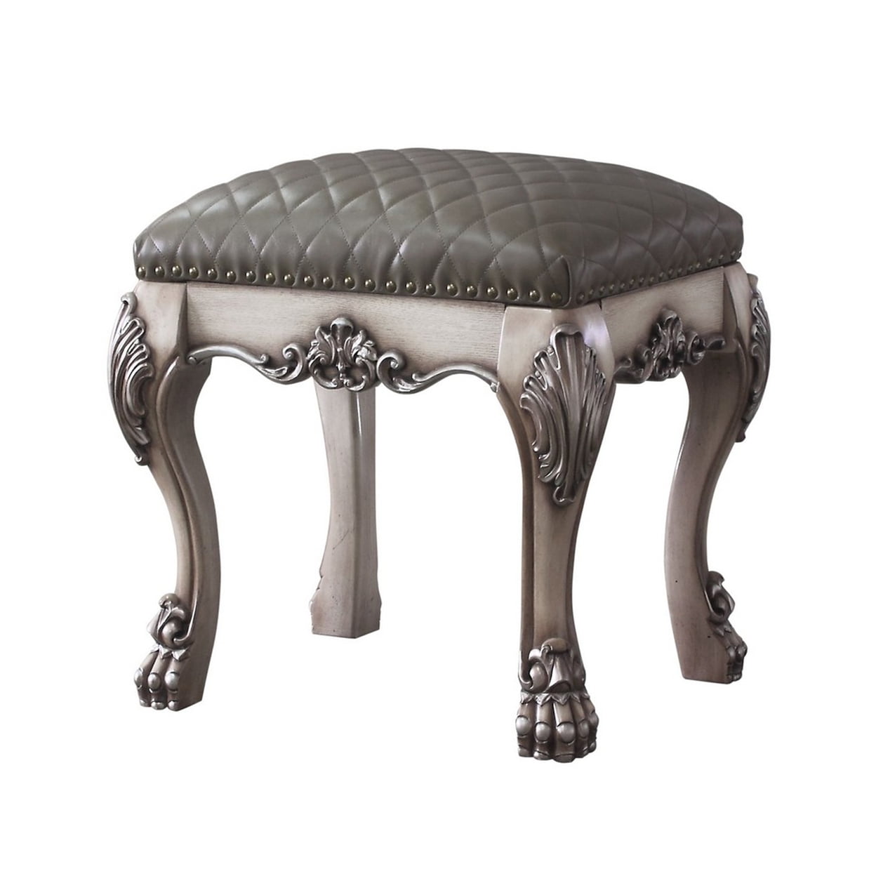 Traditional Wooden Vanity Stool with Leatherette Set and Clack Legs ...