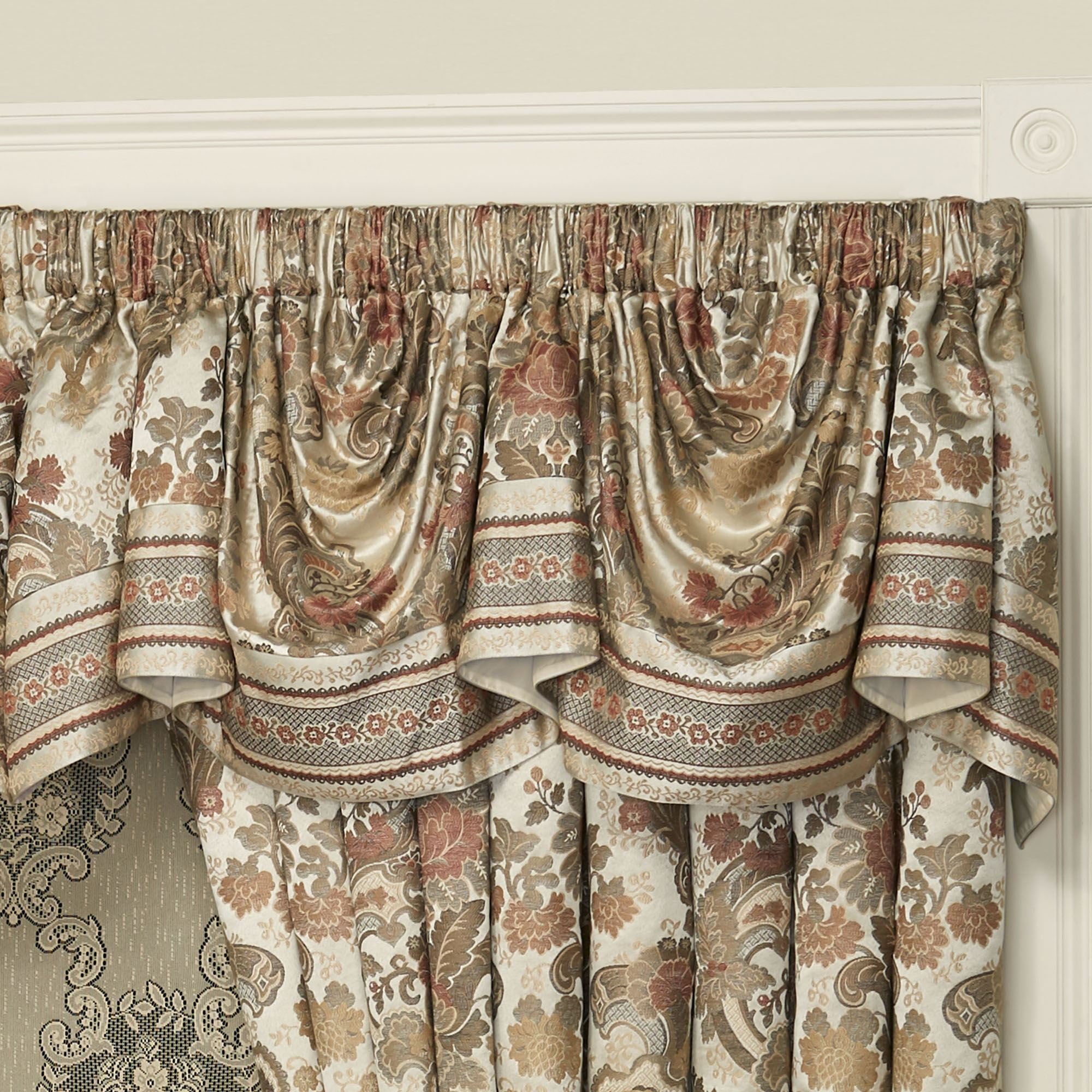Traditional Woven Jacquard Polyester Geneva Champagne Window Valance ...