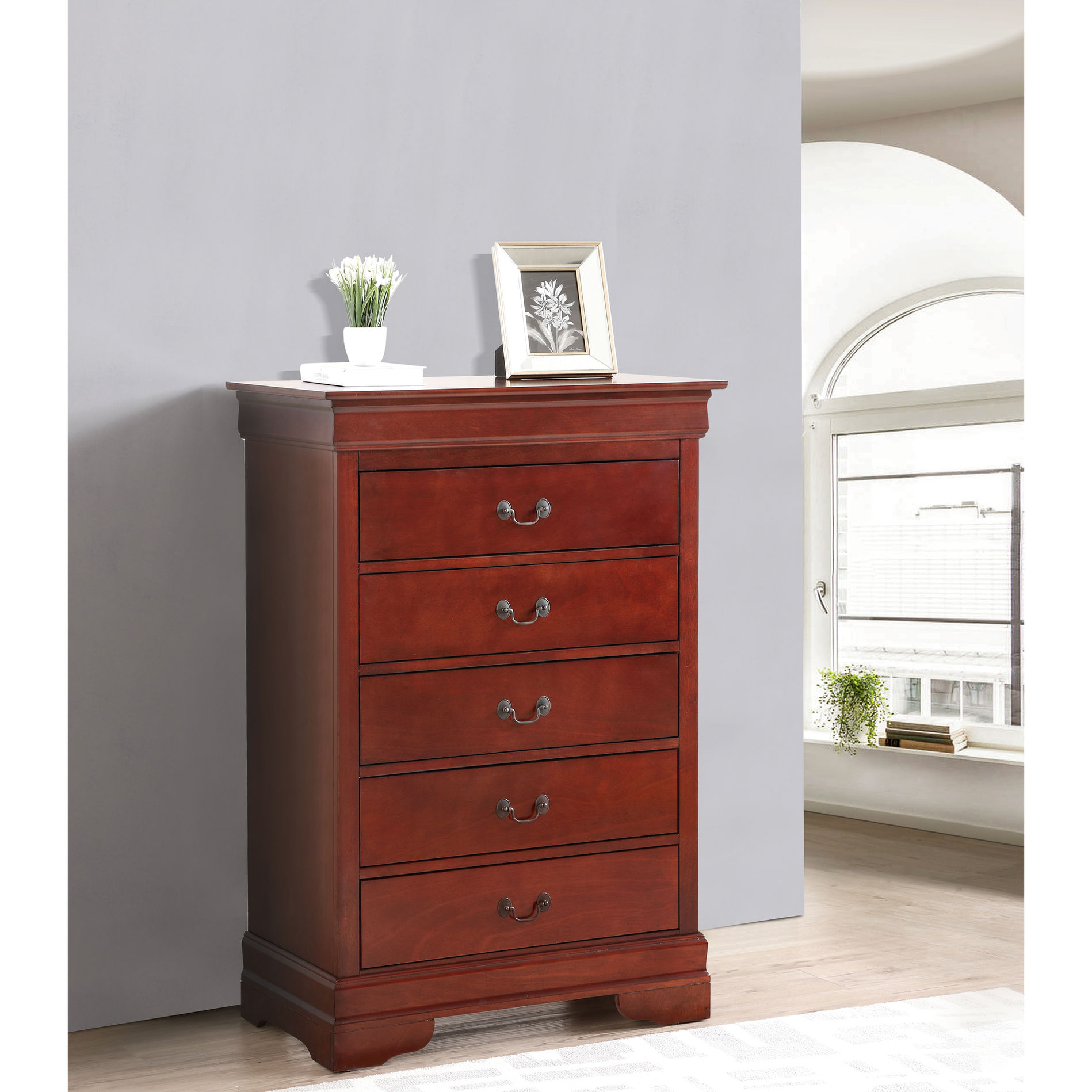 Traditional cherry particle board chest with carved bases curved ...