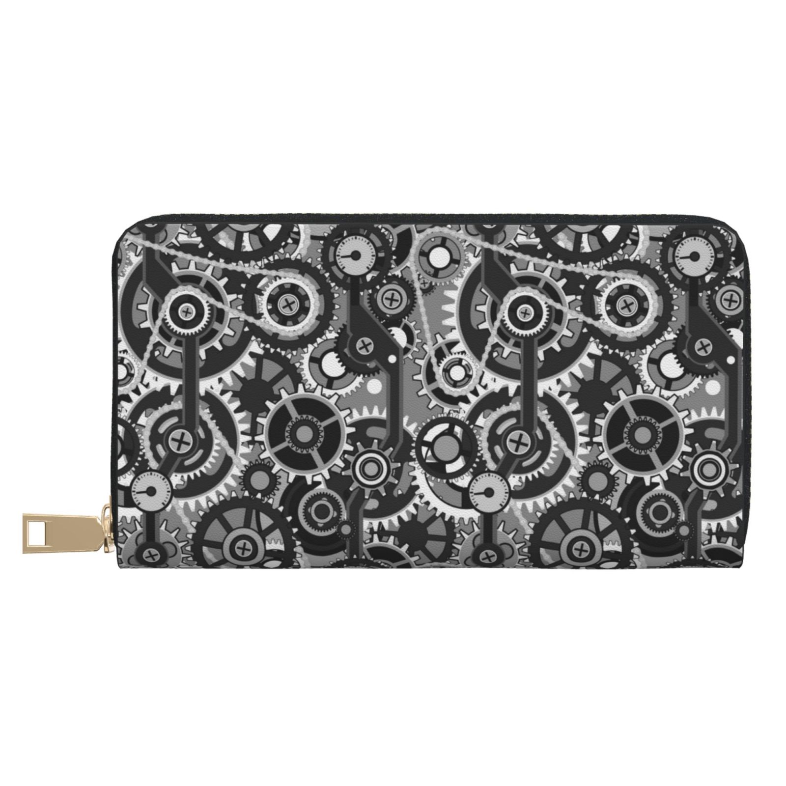 Traditional gear Pattern Wallet Women, Leather Bifold Multi Card Wallet ...