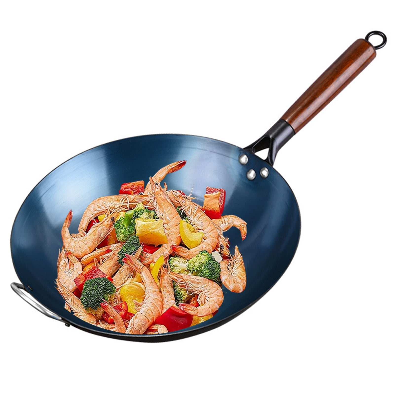 Traditional wok pan, with wooden handle, Chinese uncoated hand forged ...