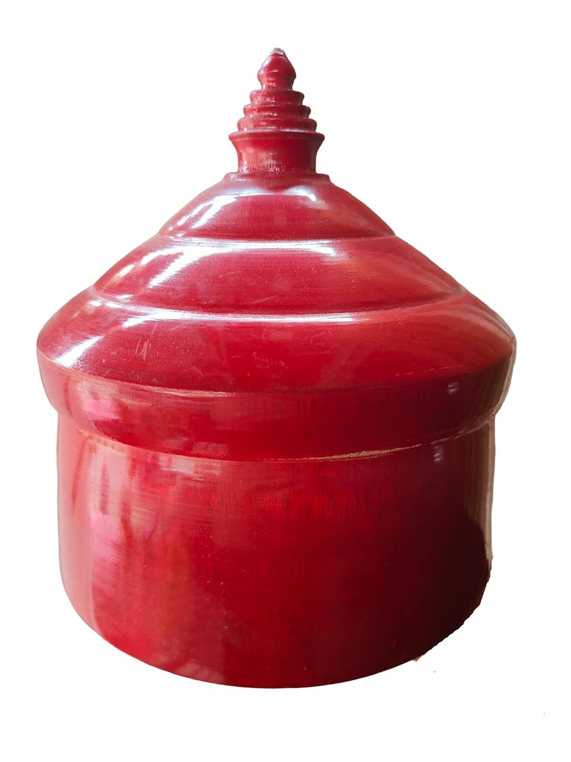 Traditional wooden sindoor box with dome lid decorative round vanity ...