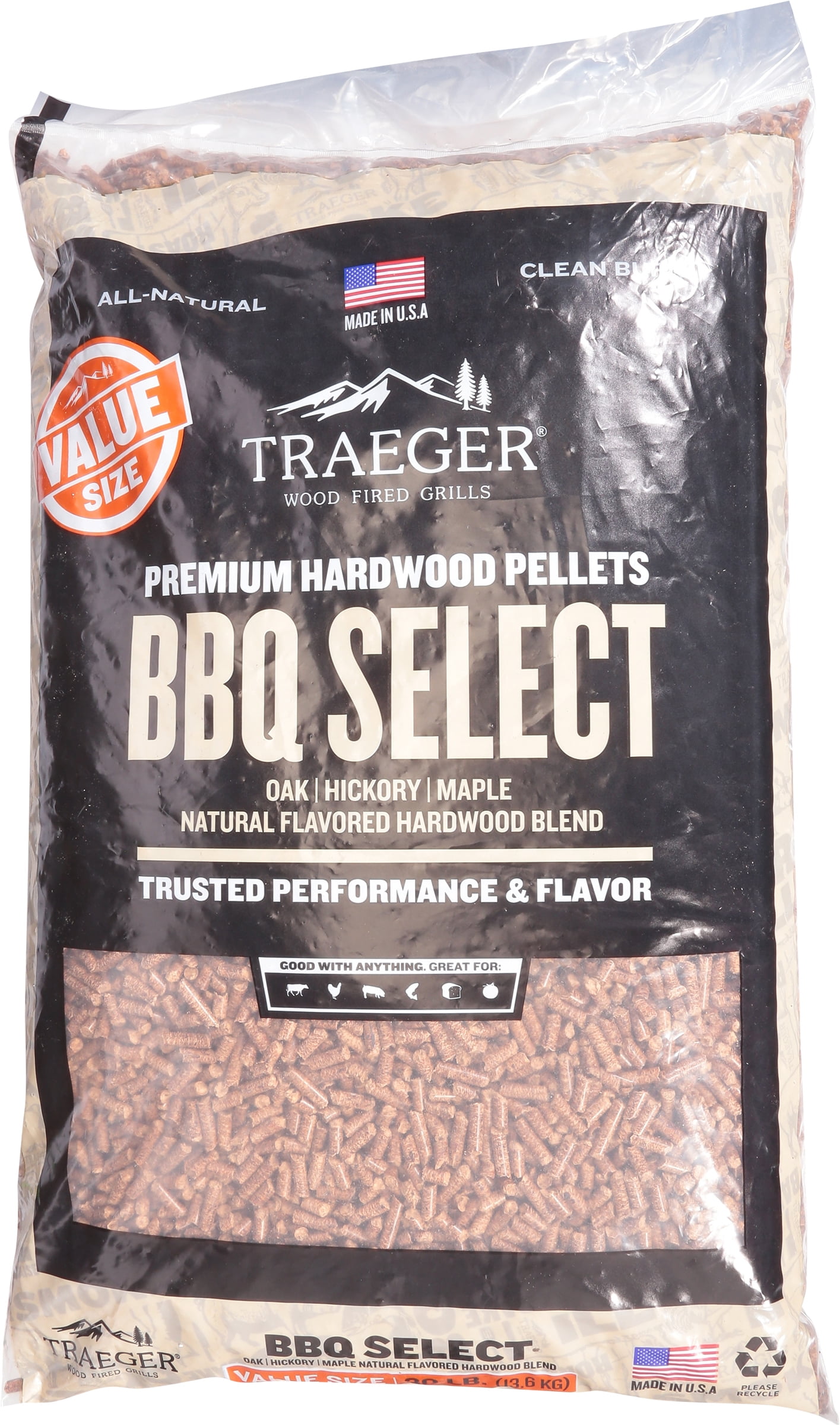 Traeger BBQ Select Premium Hardwood Pellets, 30 lbs - Walmart.com