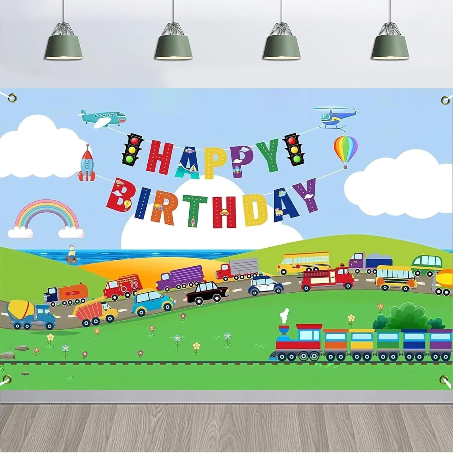 Traffic Birthday Backdrop, Transportation Birthday Party Supplies ...