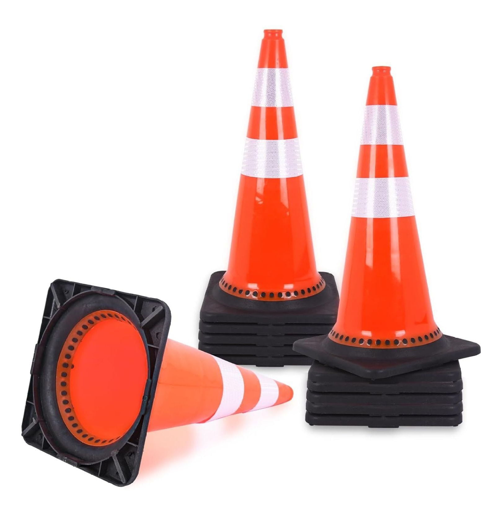 Traffic Cones 12 Pack - Heavy Duty Safety Cones with Reflective Collars ...