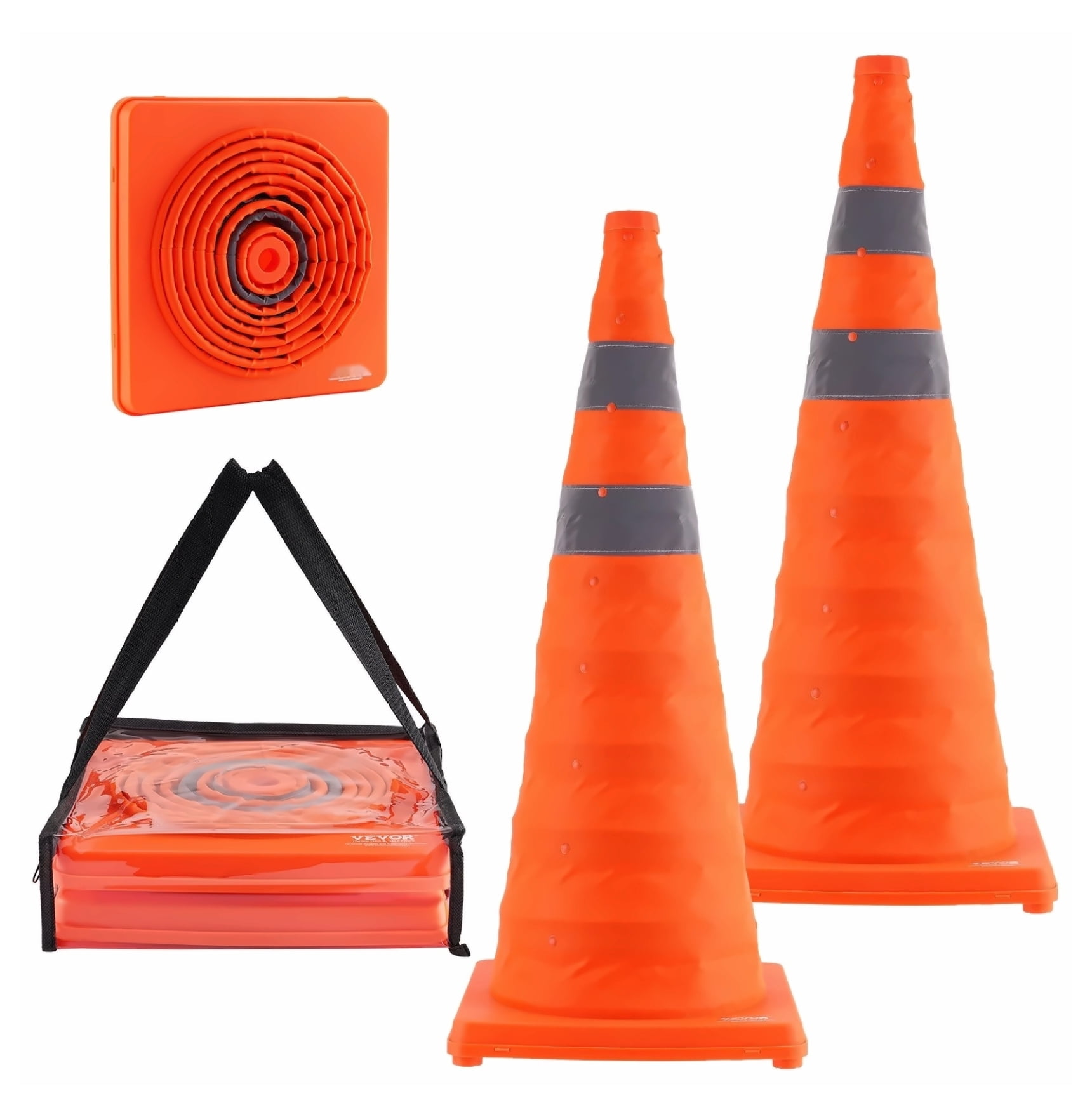 Traffic Cones 2 Pack, 28 Inch Collapsible Safety Cones with Reflective ...