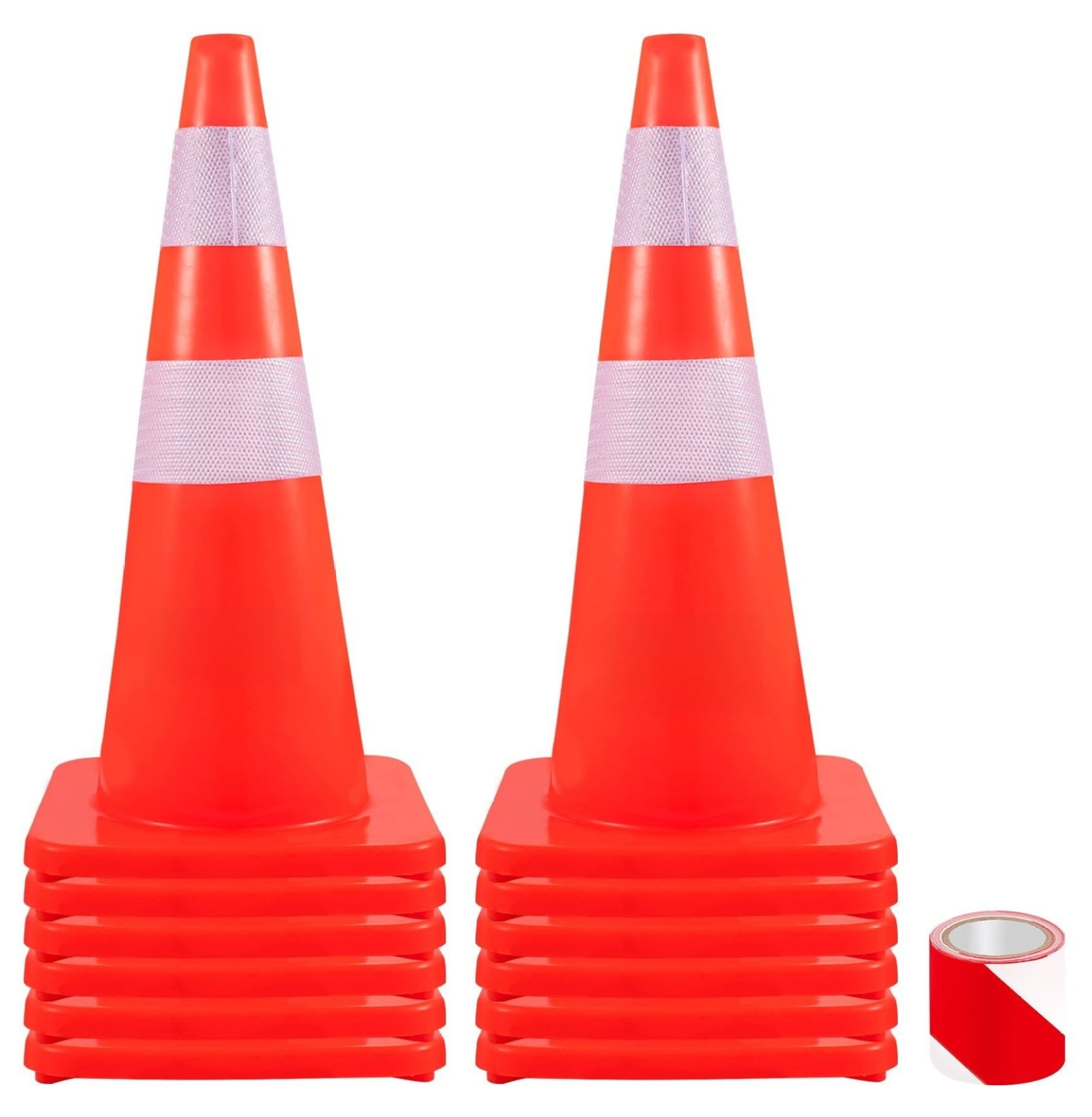 Traffic Cones 28 Inch, 12 Pack PVC Orange Safety Cones with Reflective ...