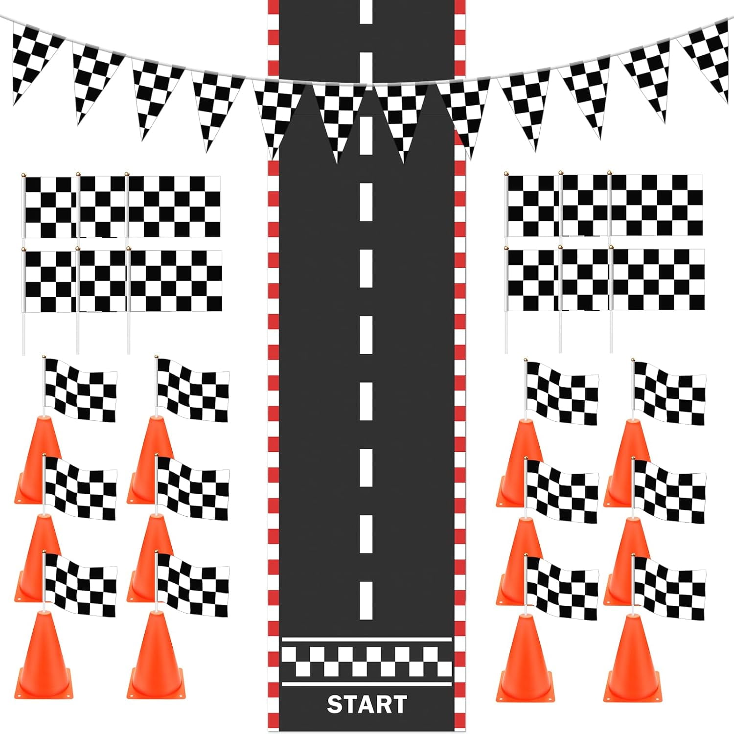 Traffic Cones And Racing Checkered Flags, Race Car Party Decorations ...