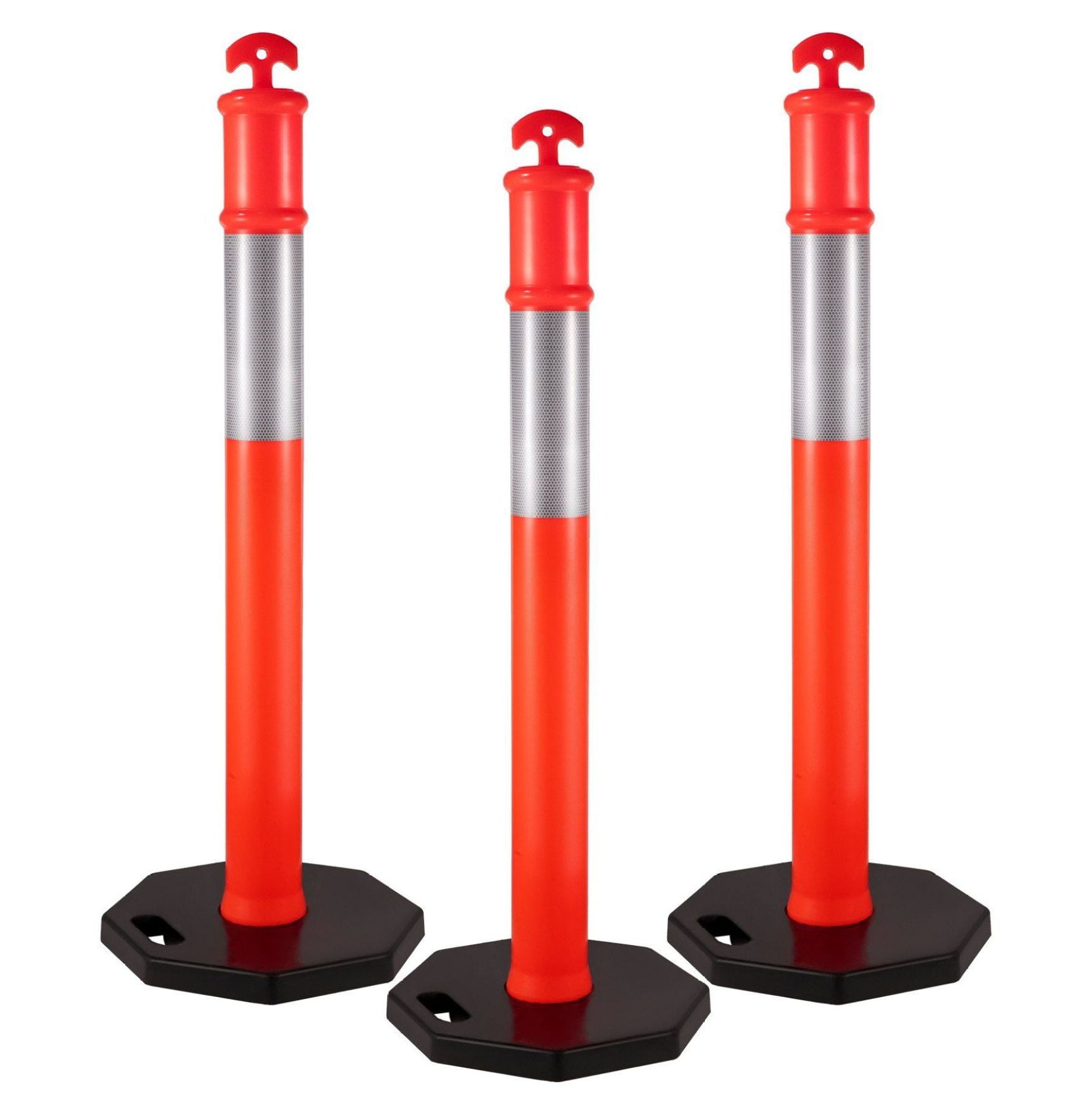 Traffic Delineator Posts 3-Pack, 44 Inch Orange Safety Cones with 16 ...