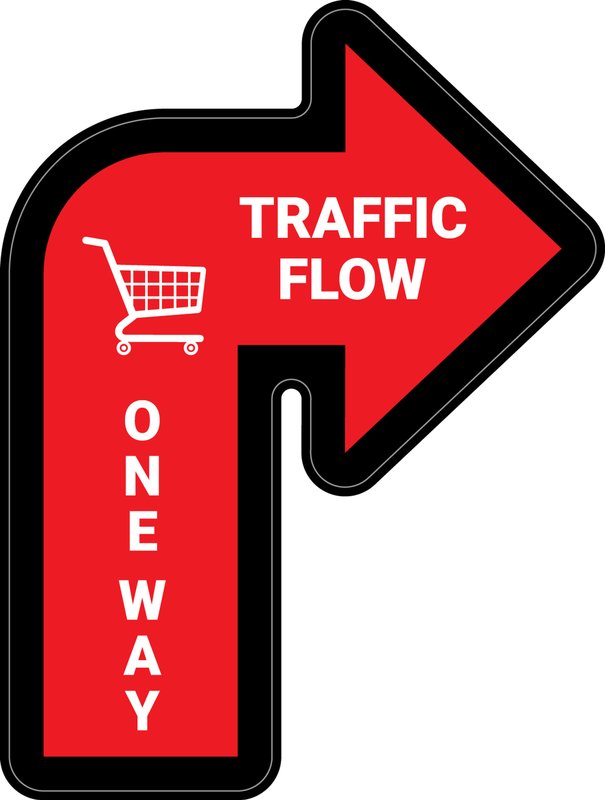 Traffic Flow One Way Arrow With Grocery Cart Icon Red Right Sign Safety ...