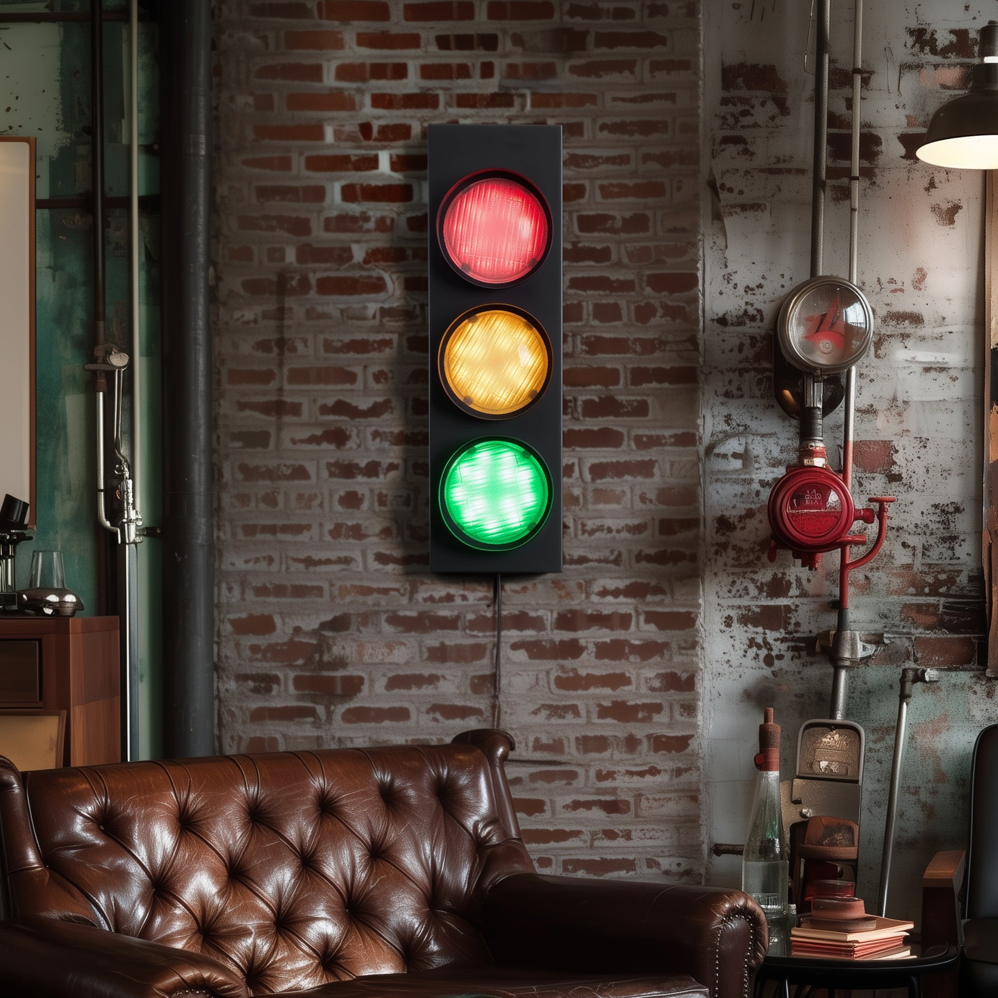 Traffic Light Lamp Decoration On Wall, LED Lights Wall Lamp Decor With ...