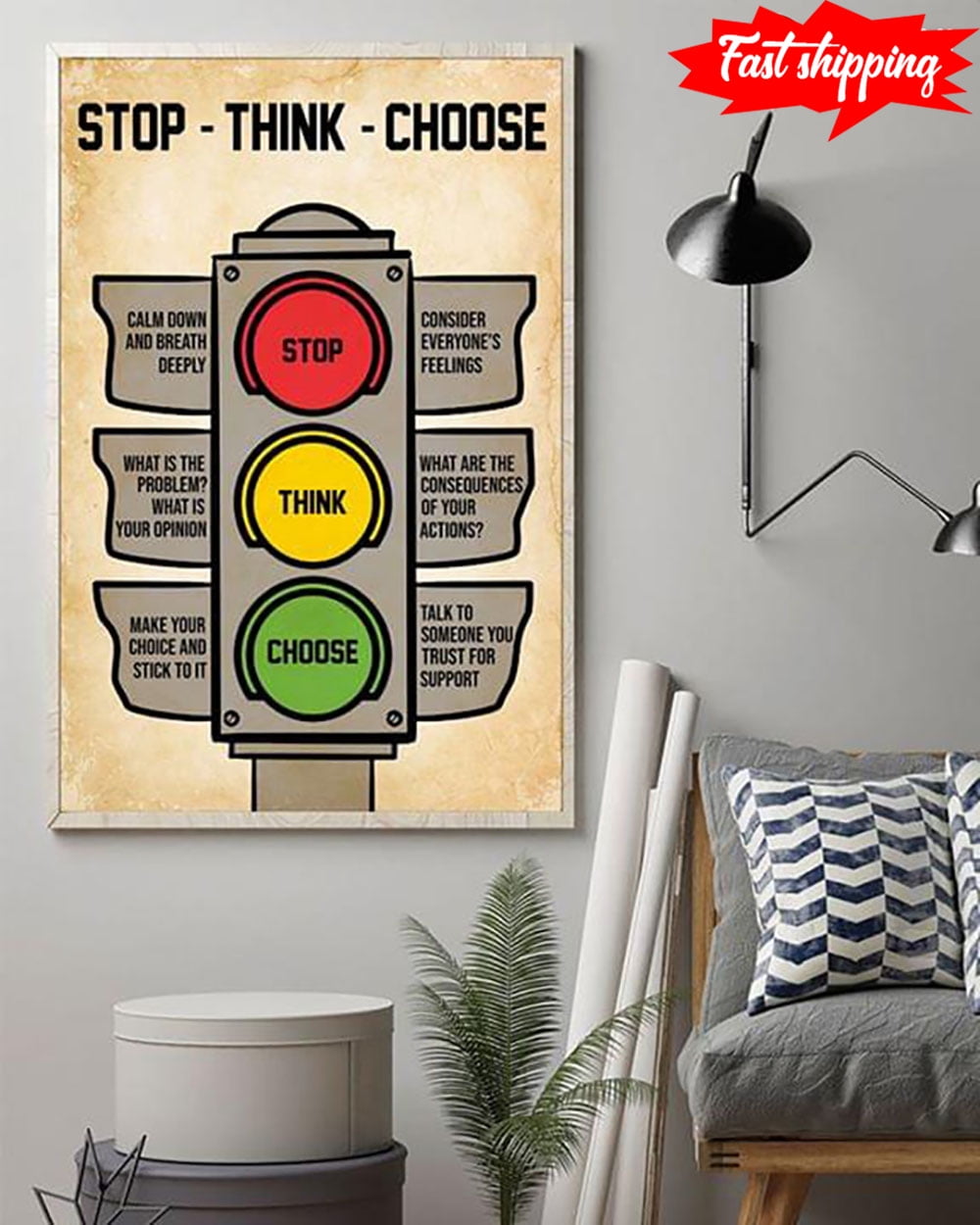 Traffic Light Stop - Think - Choose 16 x 24 Inch Poster - Walmart.com