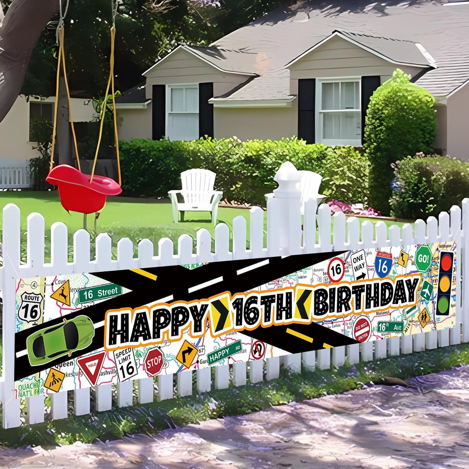 Traffic Theme 16th Birthday Banner 18 X 98 inch,New Driver Birthday ...
