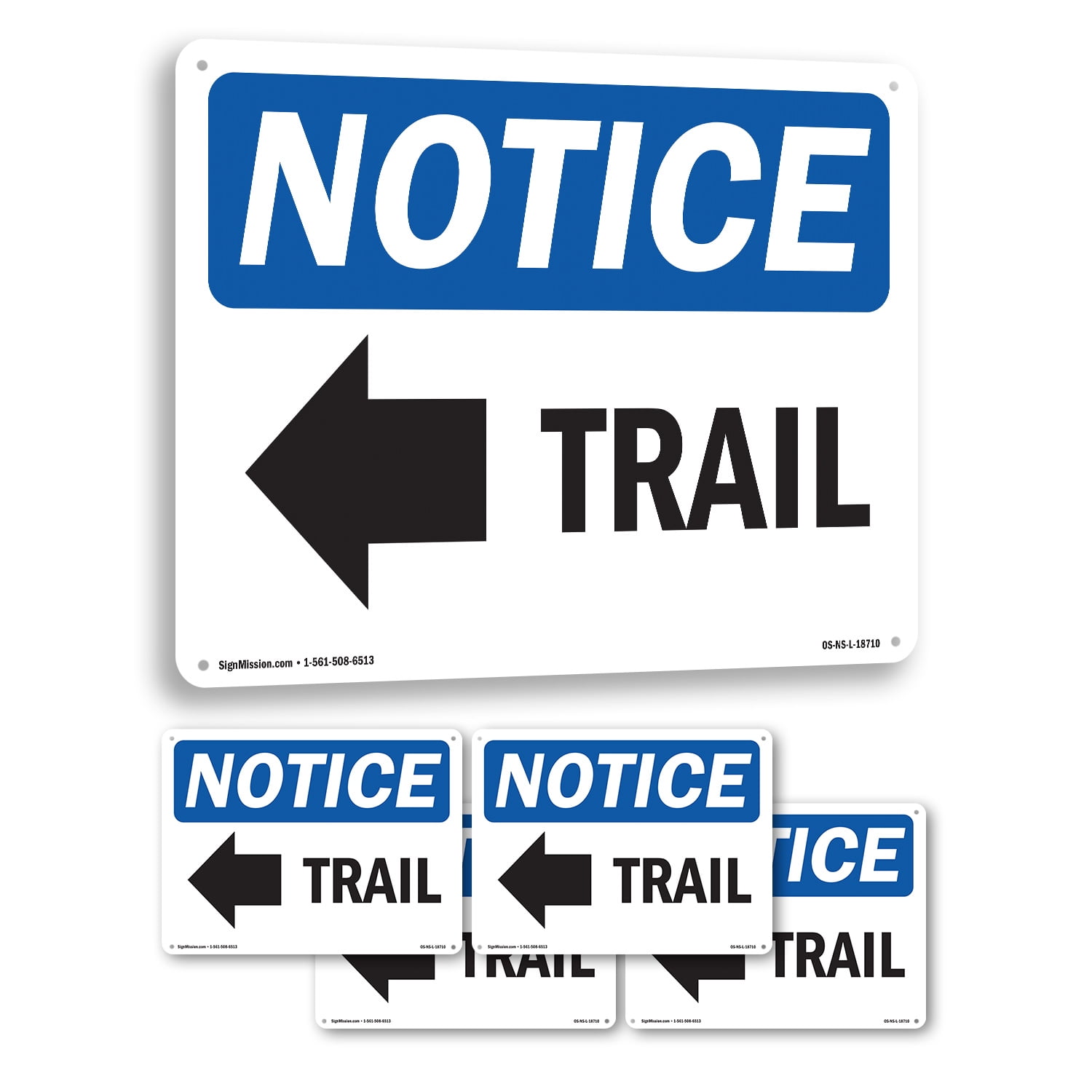 Trail [Left Arrow] OSHA Notice Rigid Plastic Sign 24 Inch x 18 Inch - 5 ...