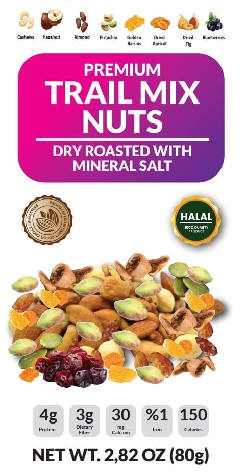 Trail Mix Nuts, Dry Roasted With Mineral Salt, Delicious and Nutritious ...