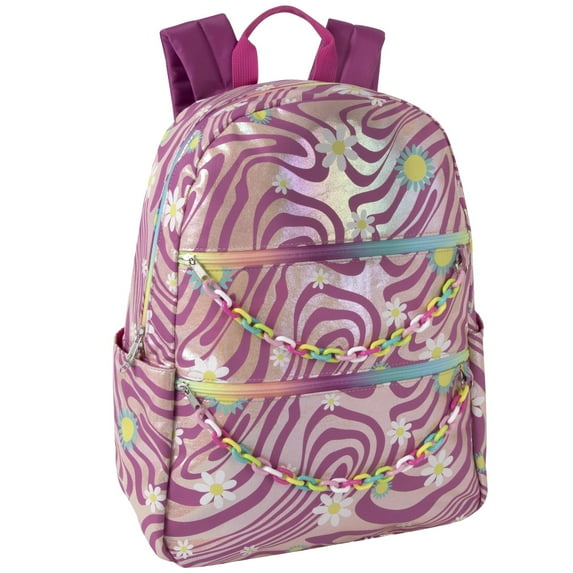 Single Groovy Floral Backpack with Rainbow Chain Accessory, Side ...
