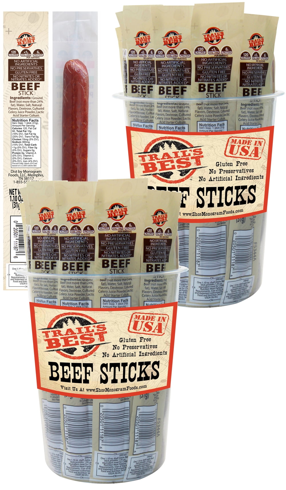 Trail's Best 1.1oz Beef Sticks 16-ct Tubs - 2 Tubs - Walmart.com