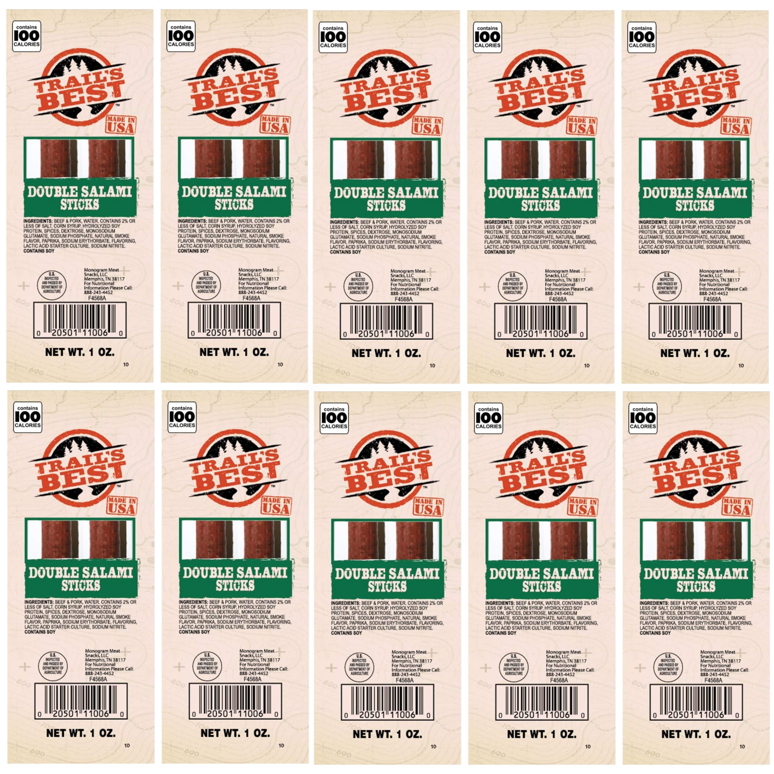 Trail's Best Double Salami Sticks, 1 Ounce Individually Wrapped, Pack ...