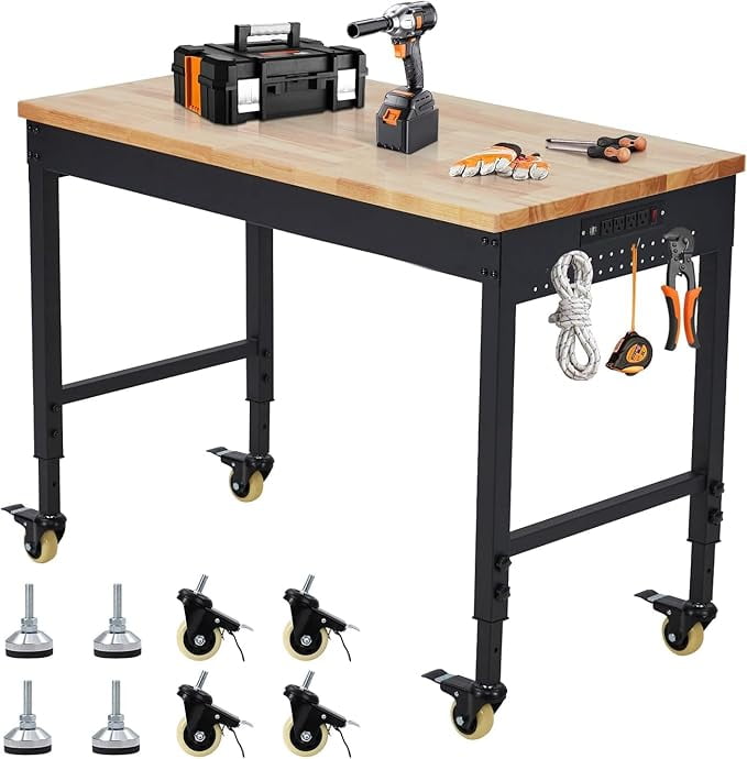 TrailBlaze Heavy Duty Workbench – 60" x 22", Adjustable Height, Power ...