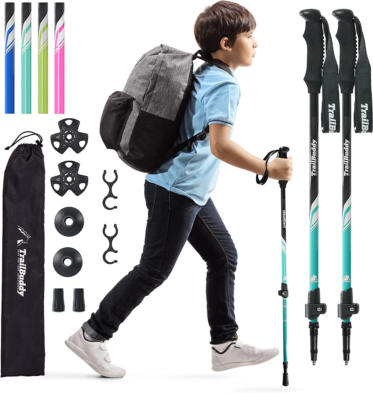 TrailBuddy Collapsible Hiking Poles for Kids - Pack of 2 Trekking Poles ...