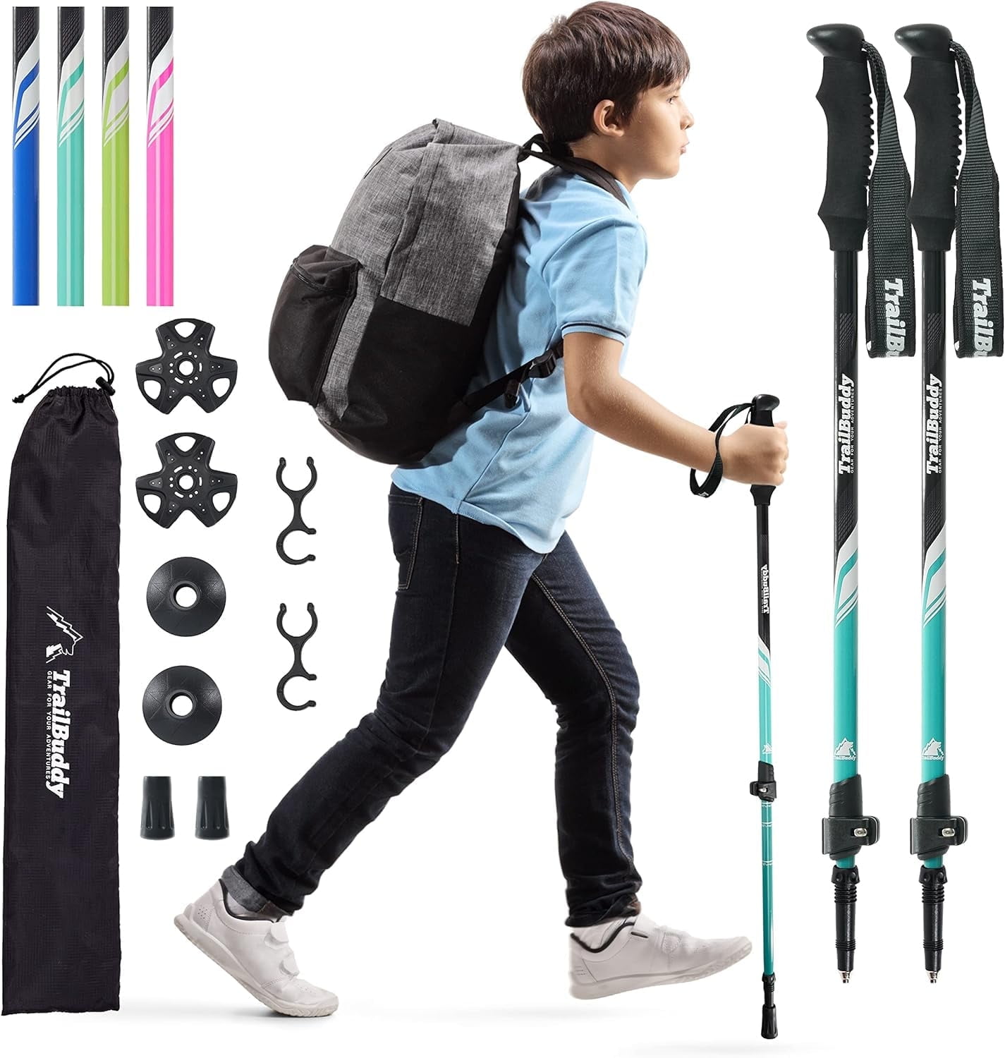 TrailBuddy Kids Collapsible Hiking Poles with Carrying Bag - Walmart.com
