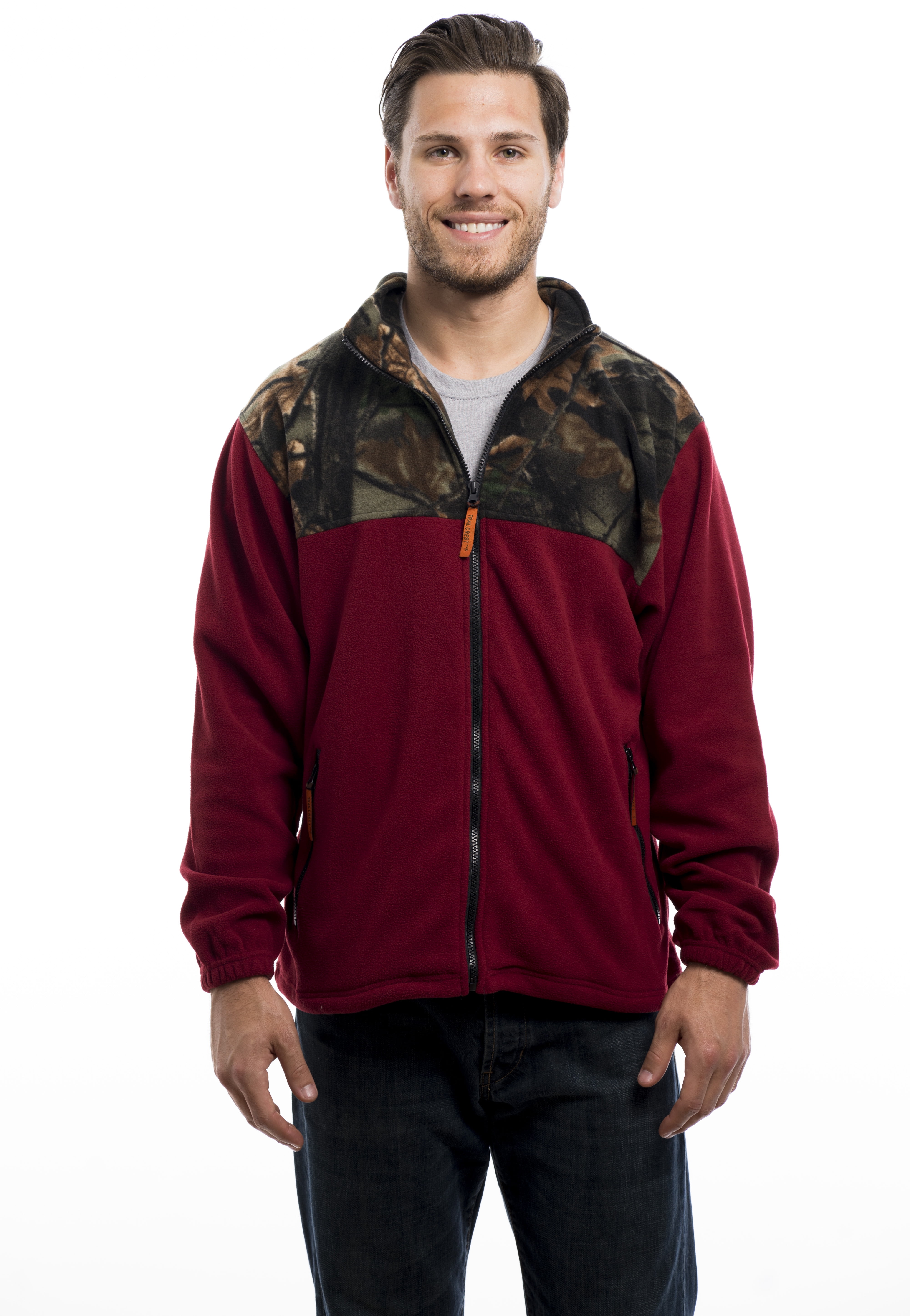 TrailCrest Men's Full Zip Fleece Camo Jacket, 2X, Camo & Burgundy ...
